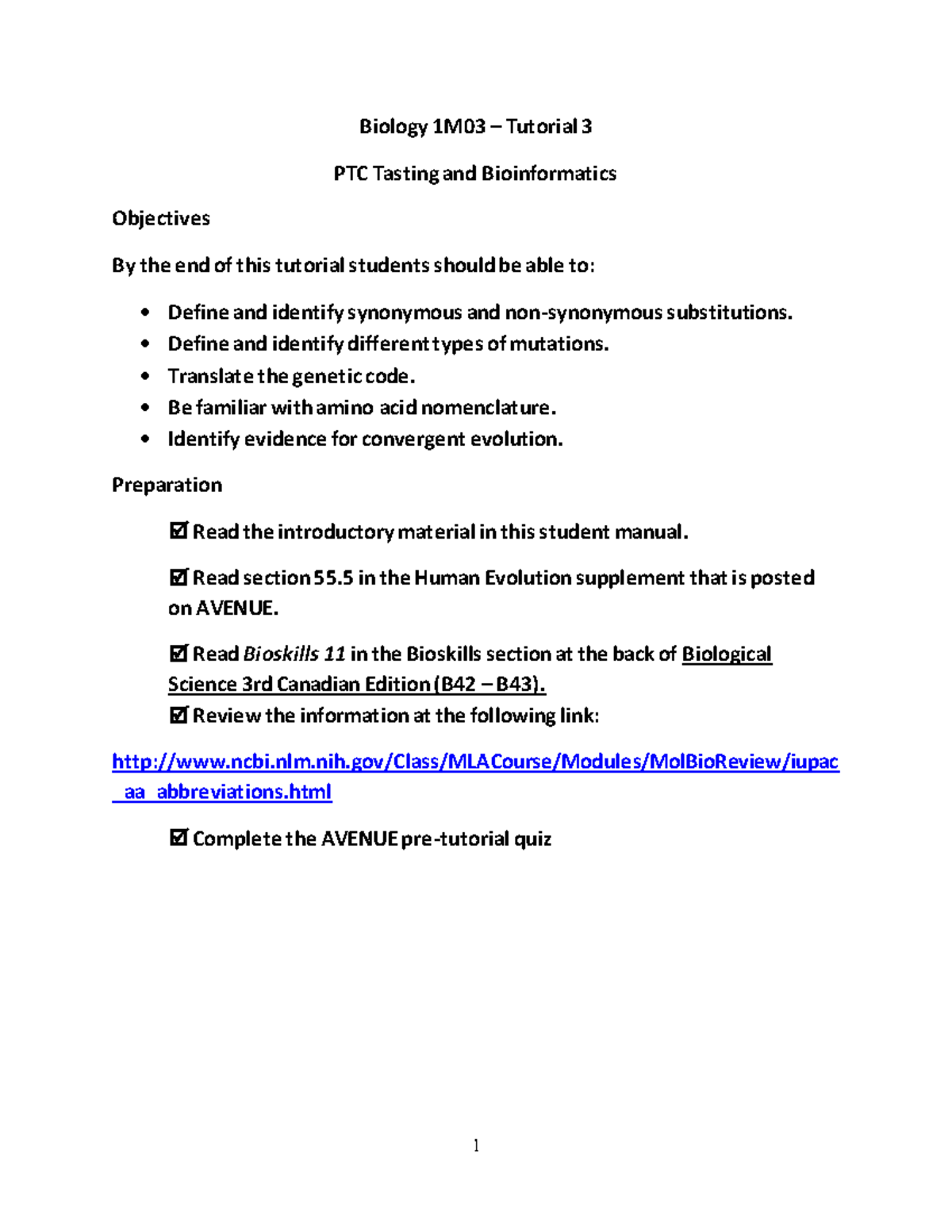 Tutorial 3 Student Guide PTC Tasting and Bioinformatics S20 - Biology ...