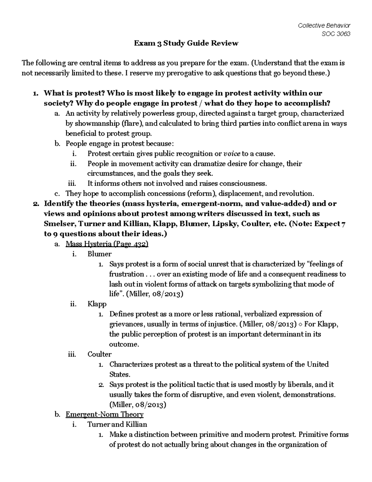 SOC 3063 | Collective Behavior | Exam 3 Study Guide - SOC 3063 Exam 3 ...
