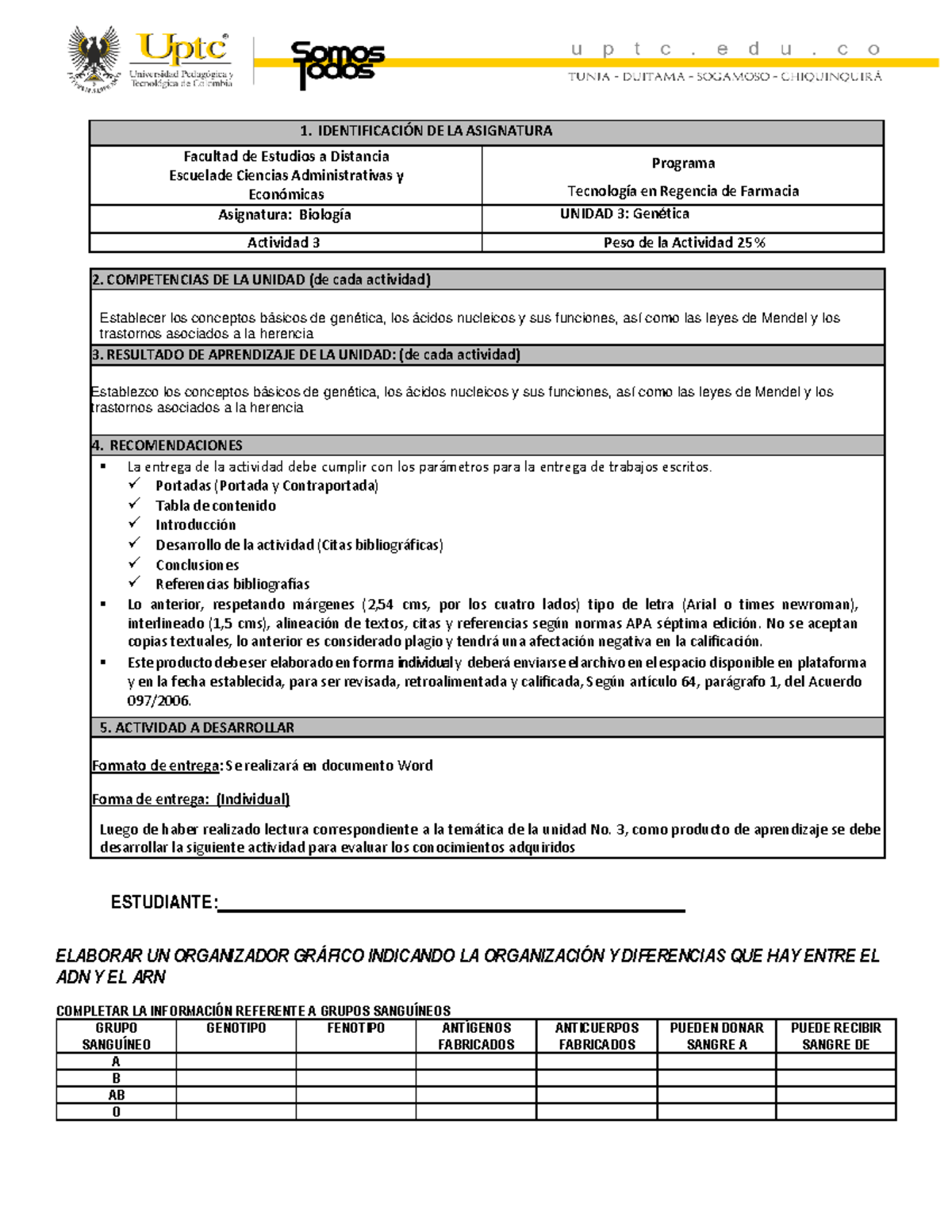 Actividad No. 3 Biología II 2024 - 1. IDENTIFICACIÓN DE LA ASIGNATURA Facultad de Estudios a ...