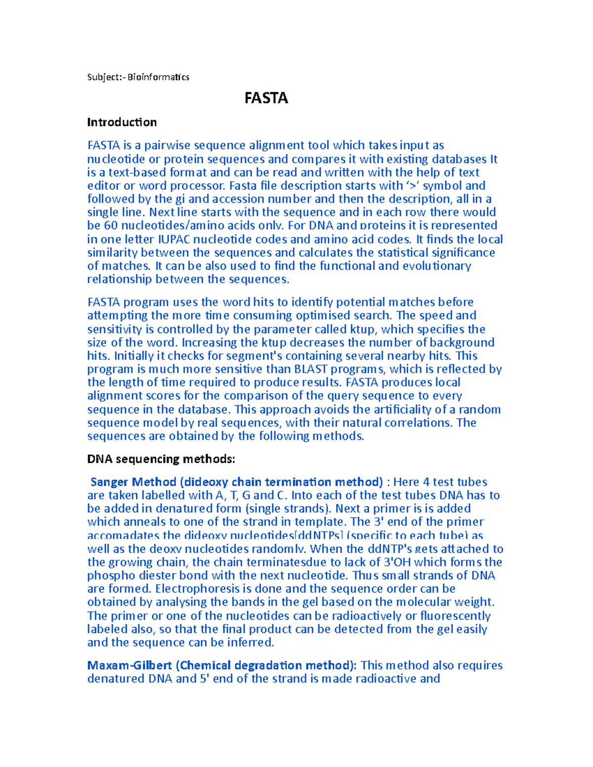 Fasta Basics Including Fasta File Subject Bioinformatics Fasta Introduction Fasta Is A