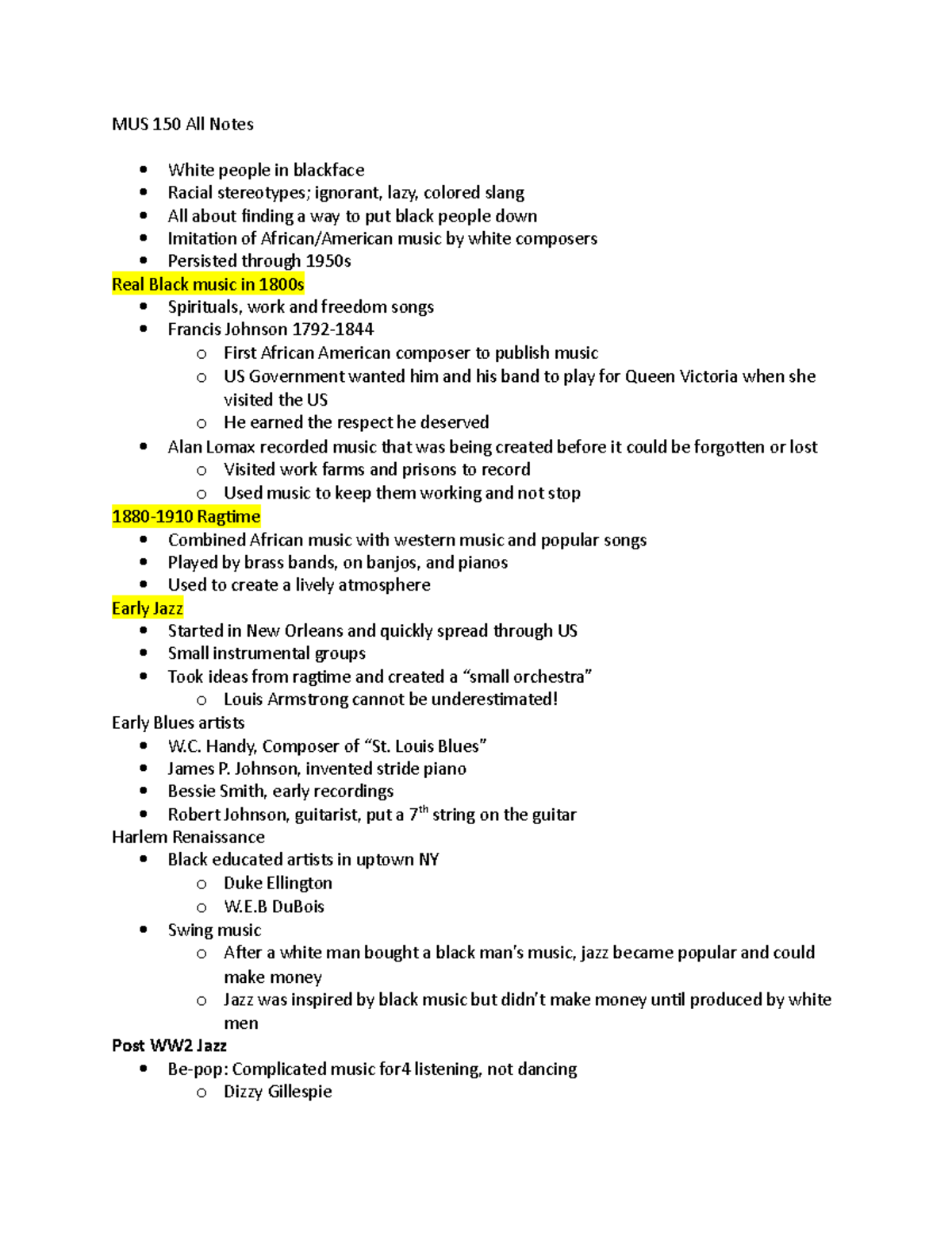 History of Rock & Roll Course Notes - MUS 150 All Notes White people in ...
