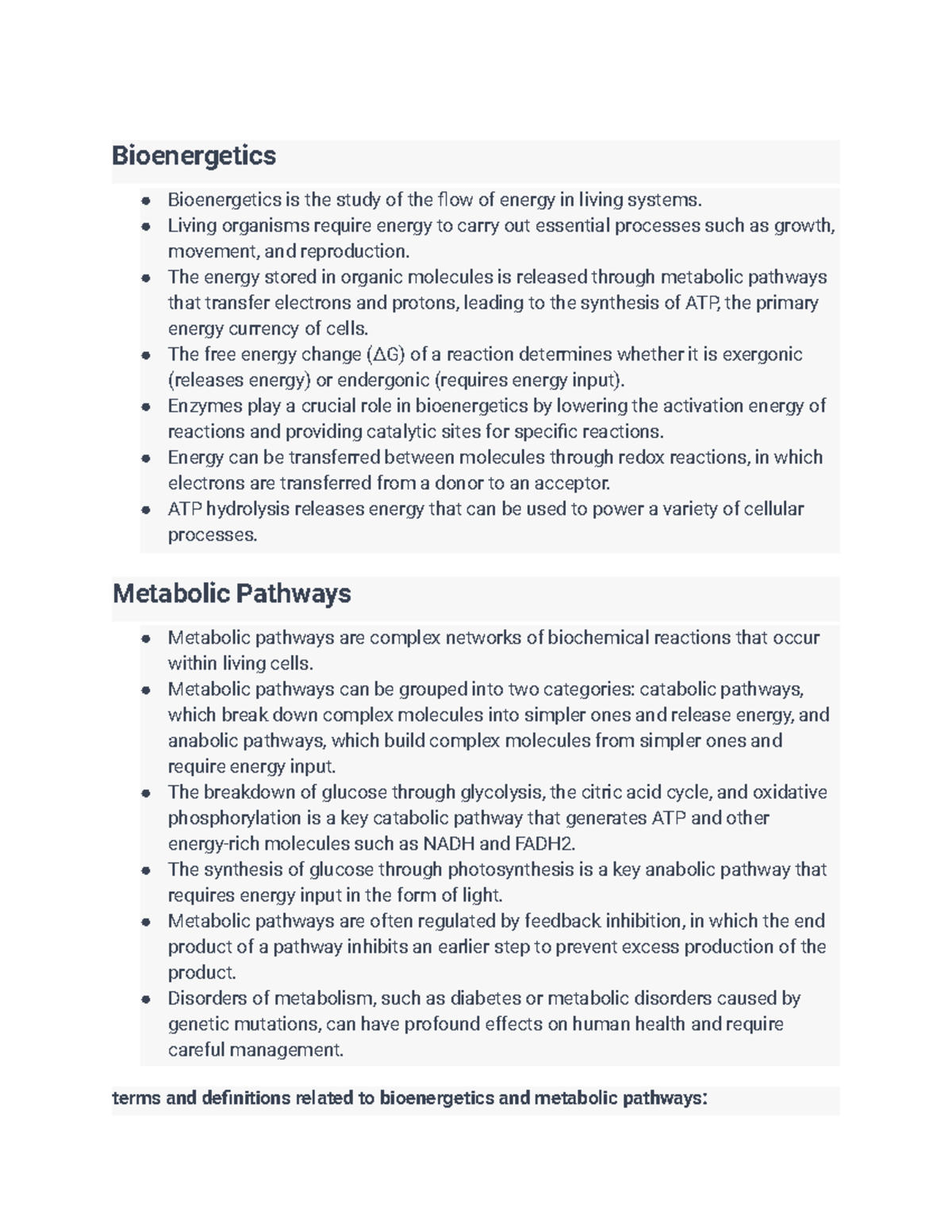 Bioenergetics and metabolic pathways - Bioenergetics Bioenergetics is ...