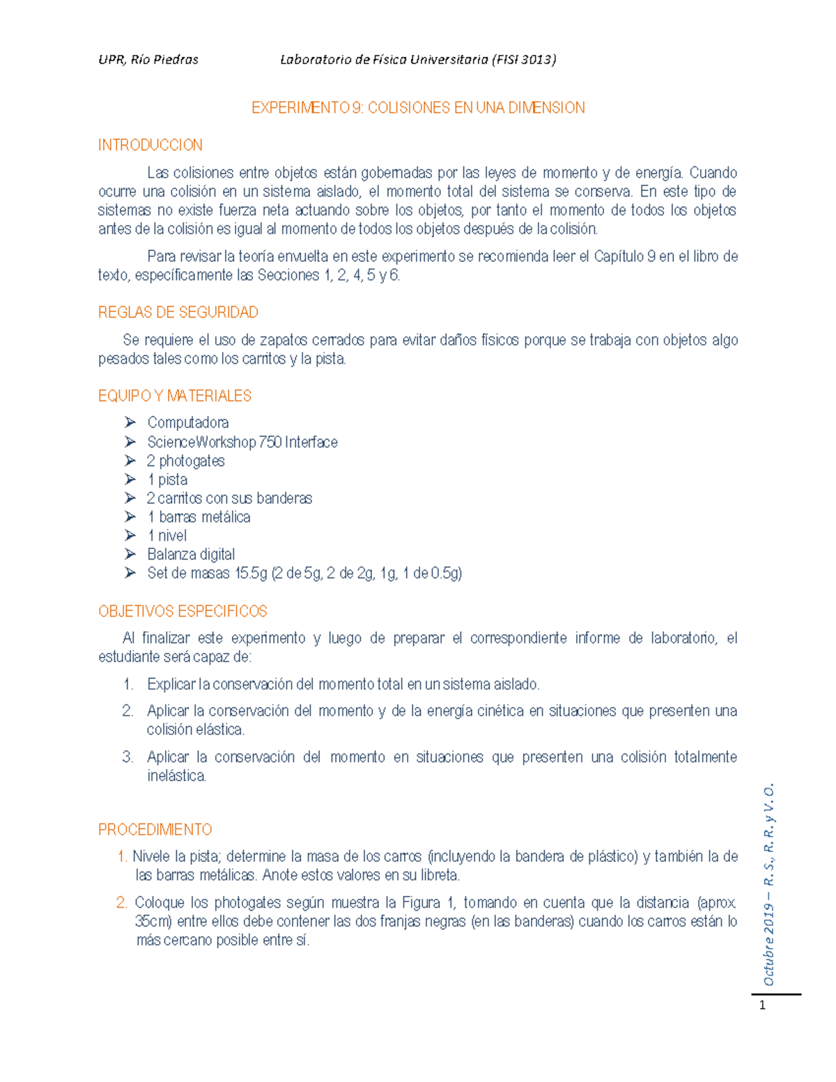 X9Colisiones 1D C - Lab - UPR, Río Piedras Laboratorio de Física ...