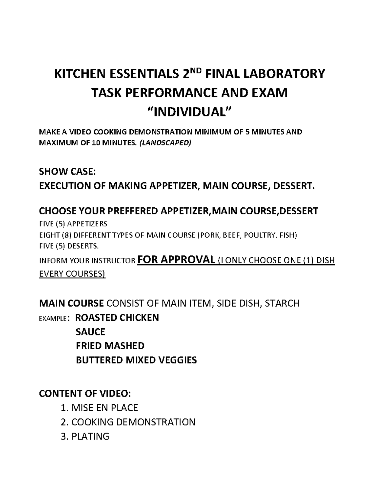 BSHM1C Kitchen Essentials 2ND Final Laboratory TASK Performance AND ...