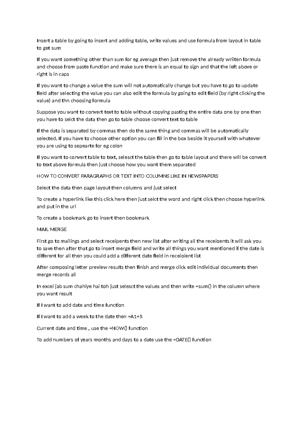 Basic it tools - Insert a table by going to insert and adding table ...