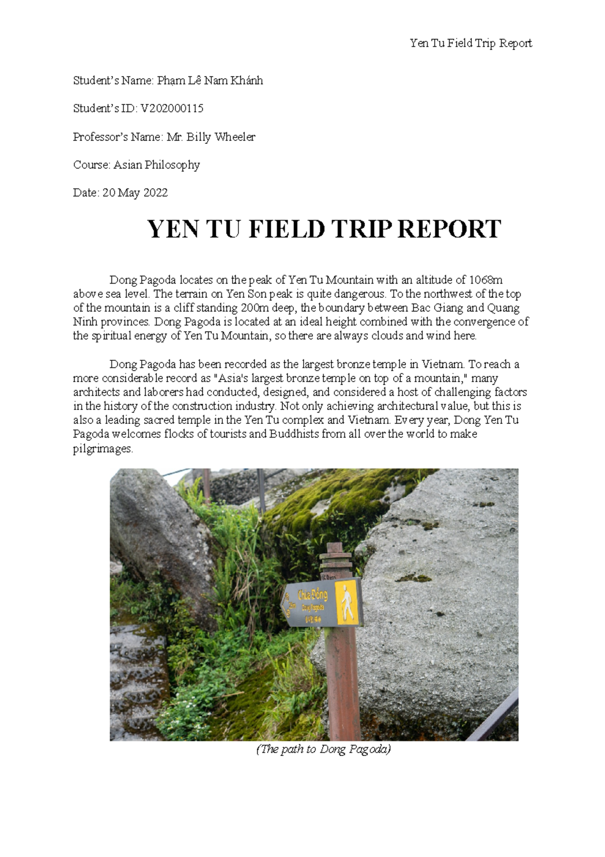Asian Philosophy - Field trip report - Pham Le Nam Khanh - V202000 115 ...