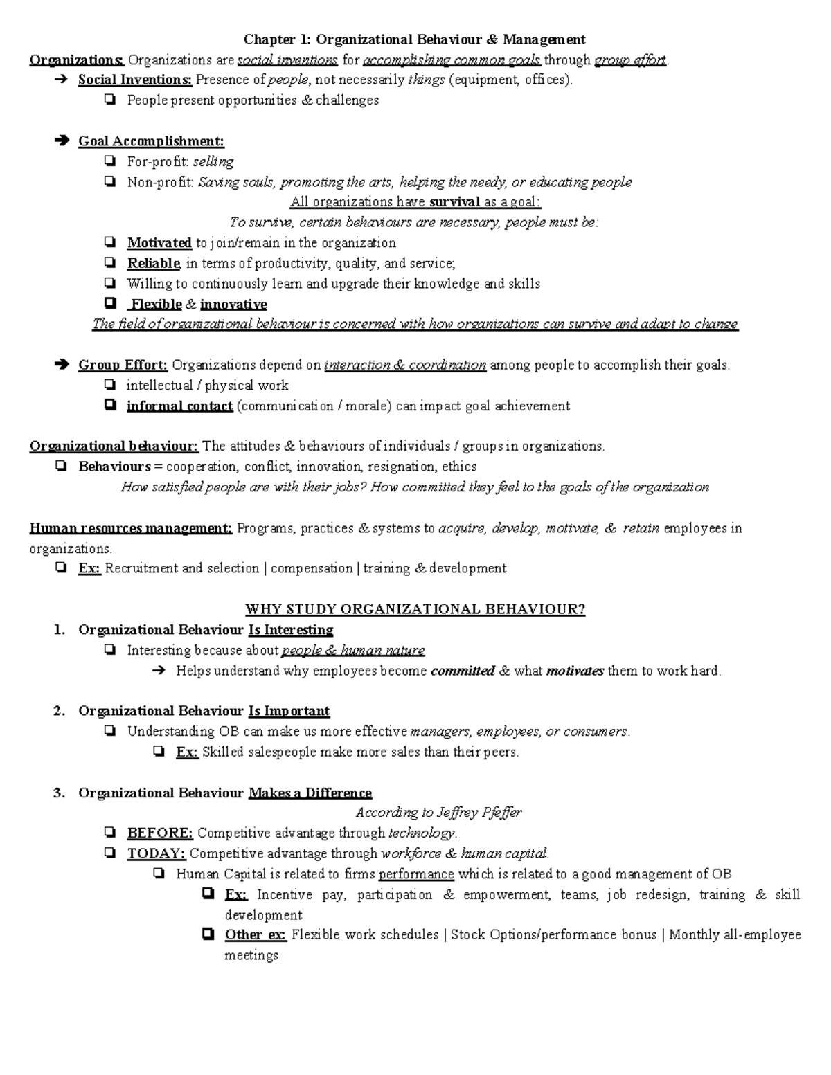 Midterm 1 - mid - Chapter 1: Organizational Behaviour & Management ...