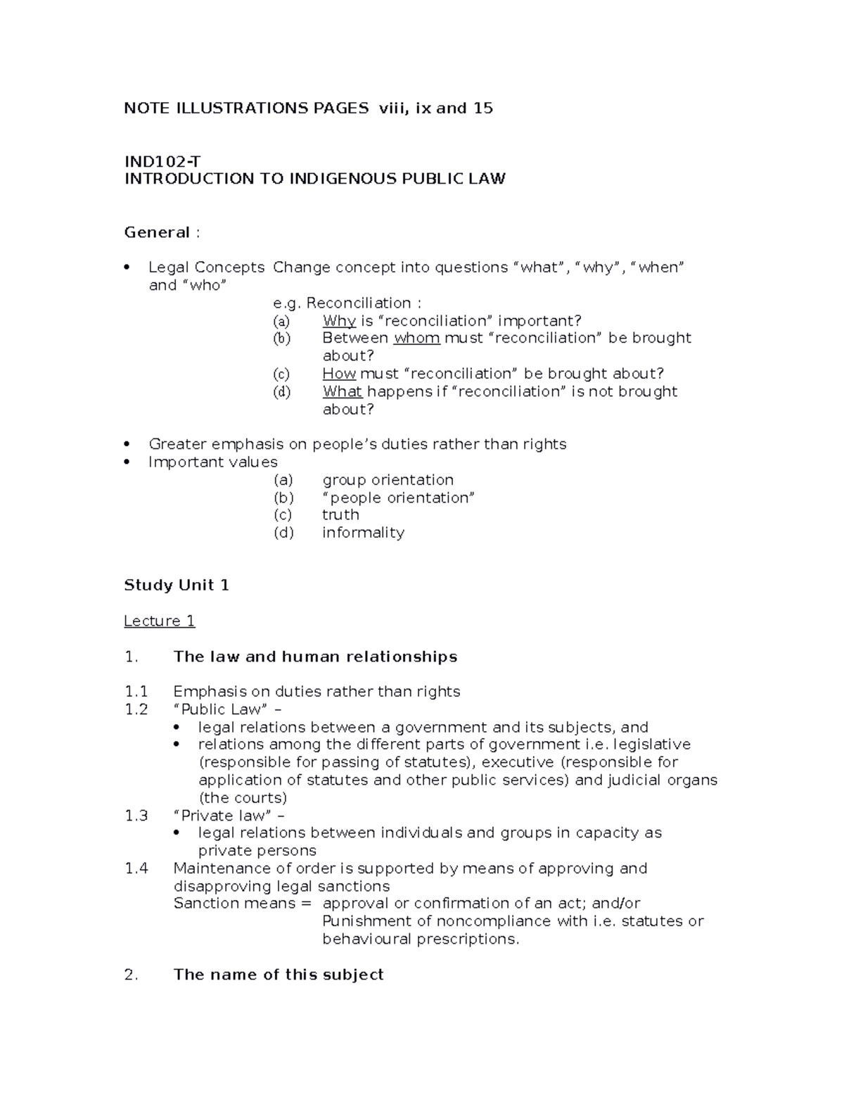 IND2601 Public Law - NOTE ILLUSTRATIONS PAGES viii, ix and 15 IND102-T ...