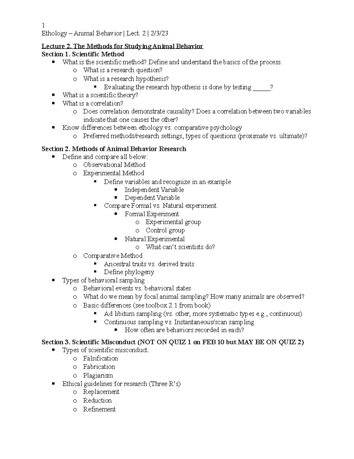 Methods for Studying Animal Behavior Outline - 1 Ethology – Animal ...