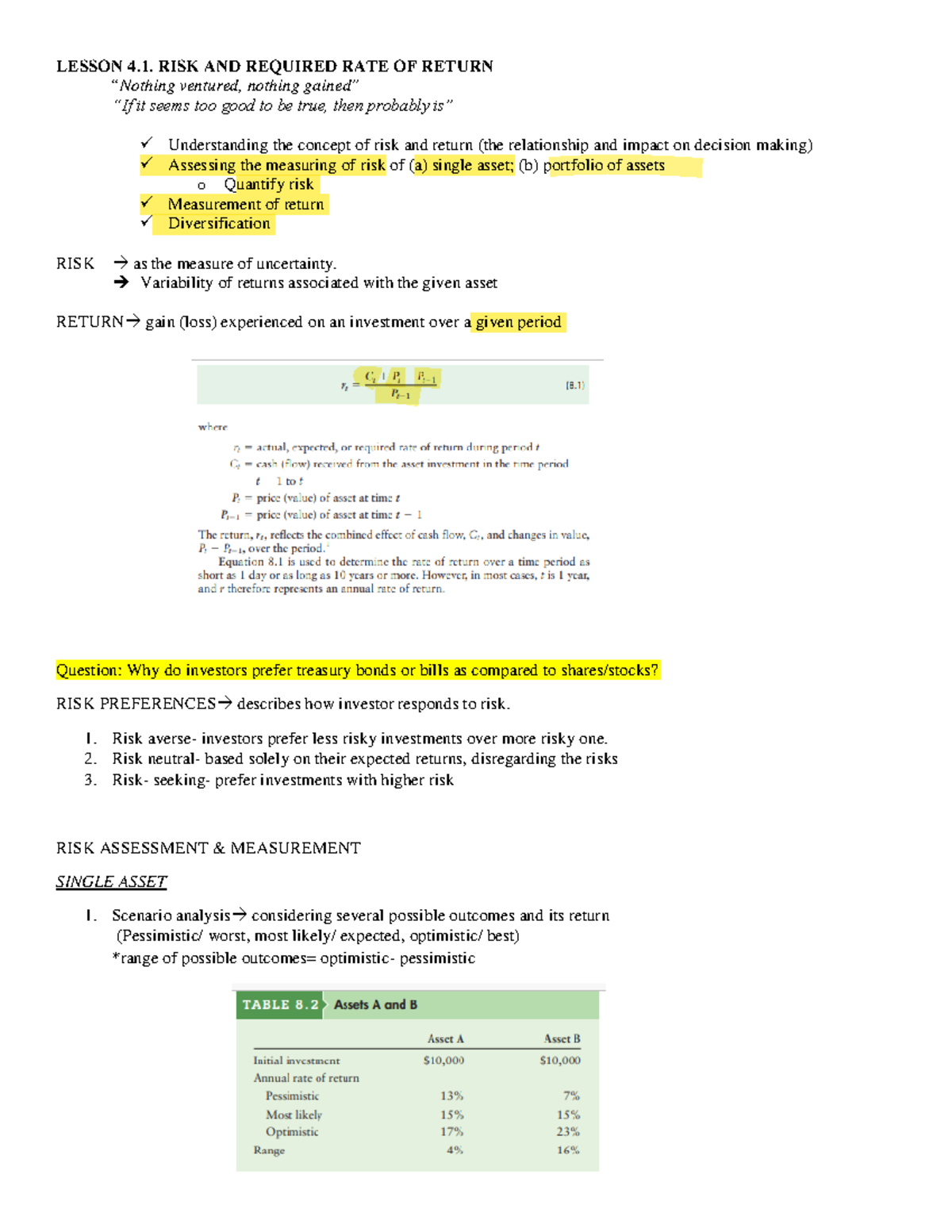 Lesson 4. Risk and Required Return - LESSON 4. RISK AND REQUIRED RATE ...