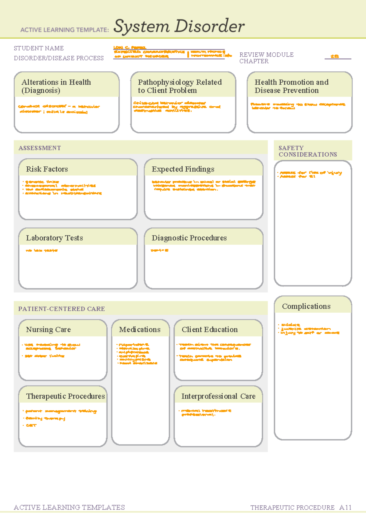 System Disorder Template - Conduct Disorder - STUDENT NAME DISORDER ...