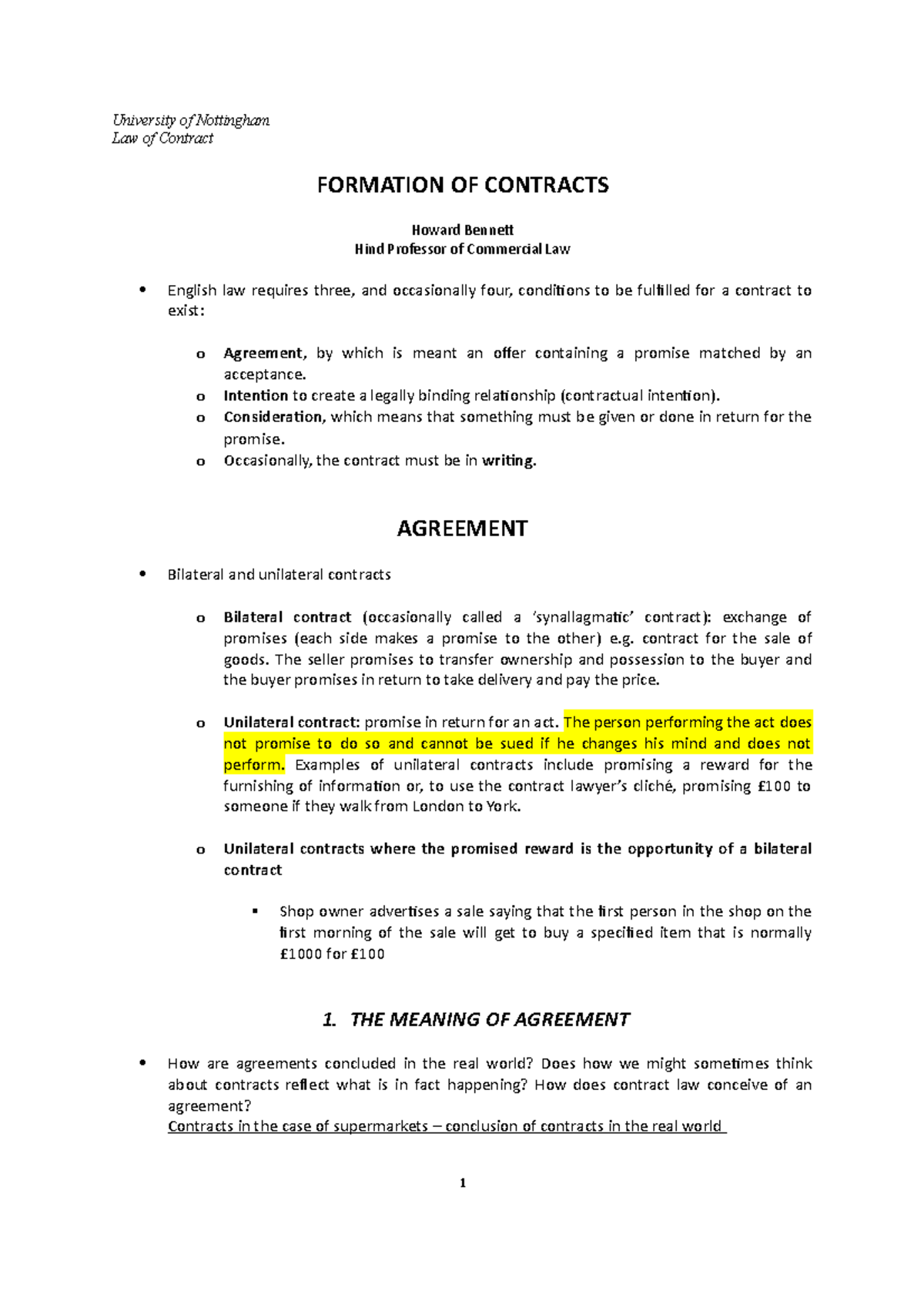 Contract Formation 2020-21 - Law of Contract FORMATION OF CONTRACTS ...
