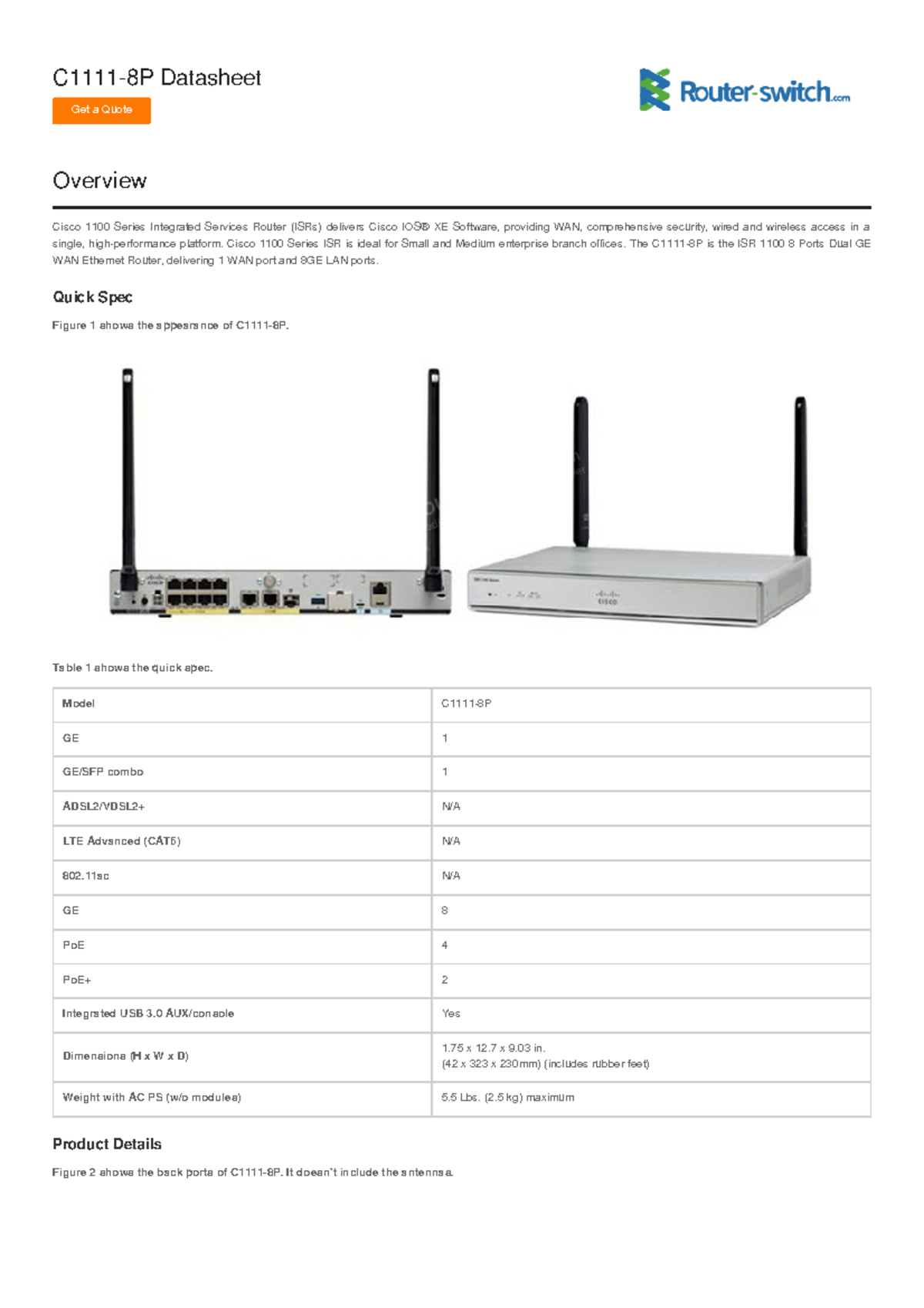 C1111-8p-datasheet - CISCO - C1111-8P Datasheet Get a Quote Overview ...