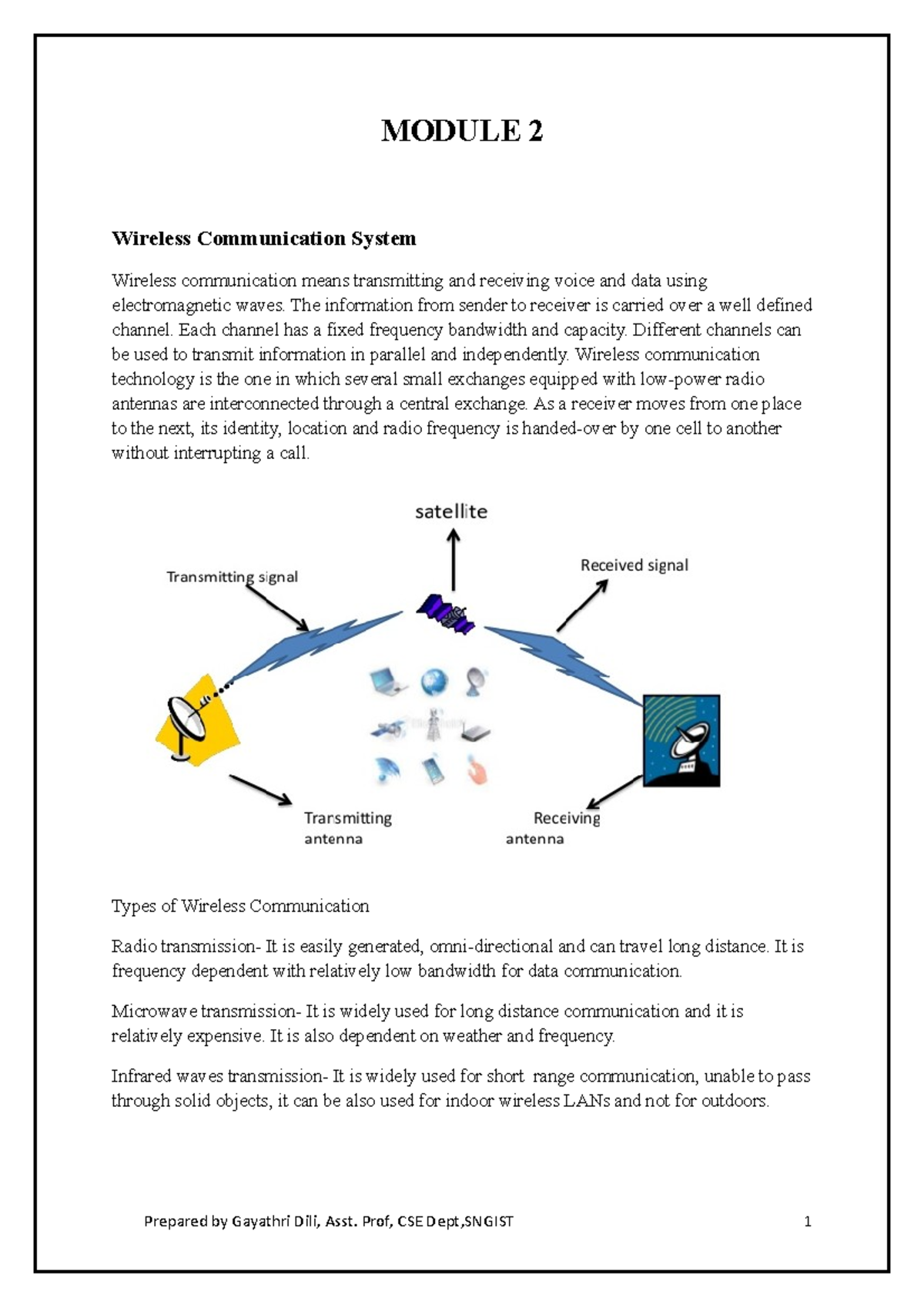Wireless communication system - MODULE 2 Wireless Communication System ...