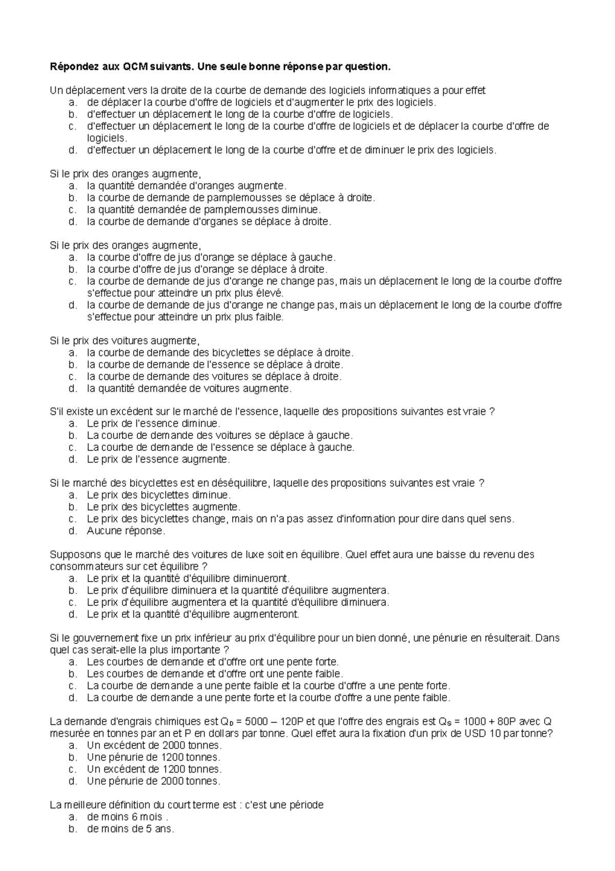 QCM1 - Microeconomics practice test for introductory material ...