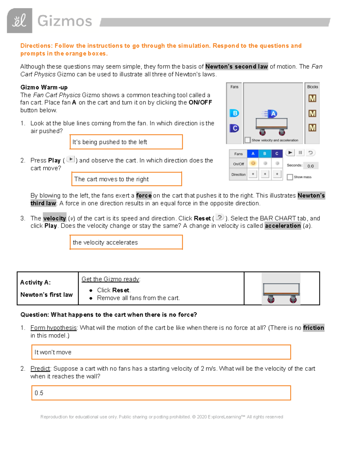 Copy of 2.9 Fan Cart Physics Student Sheet 2023 - Directions: Follow ...