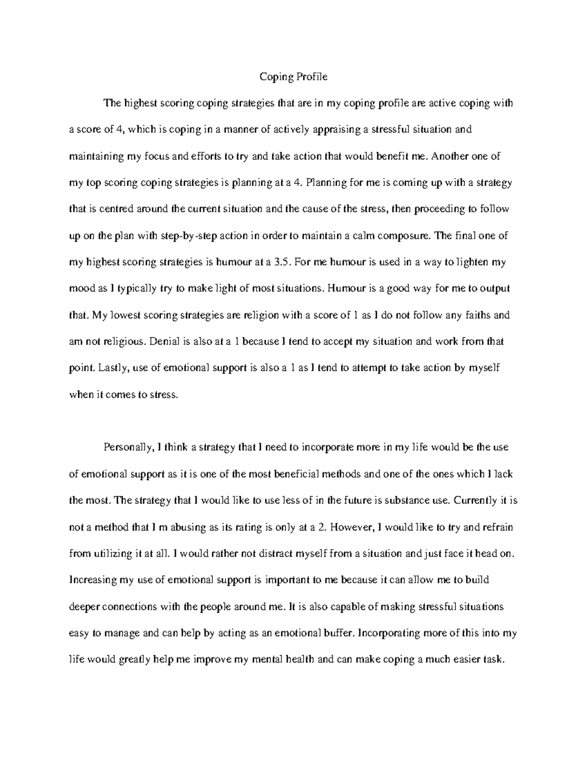 Coping Profile - Coping Profile The highest scoring coping strategies ...