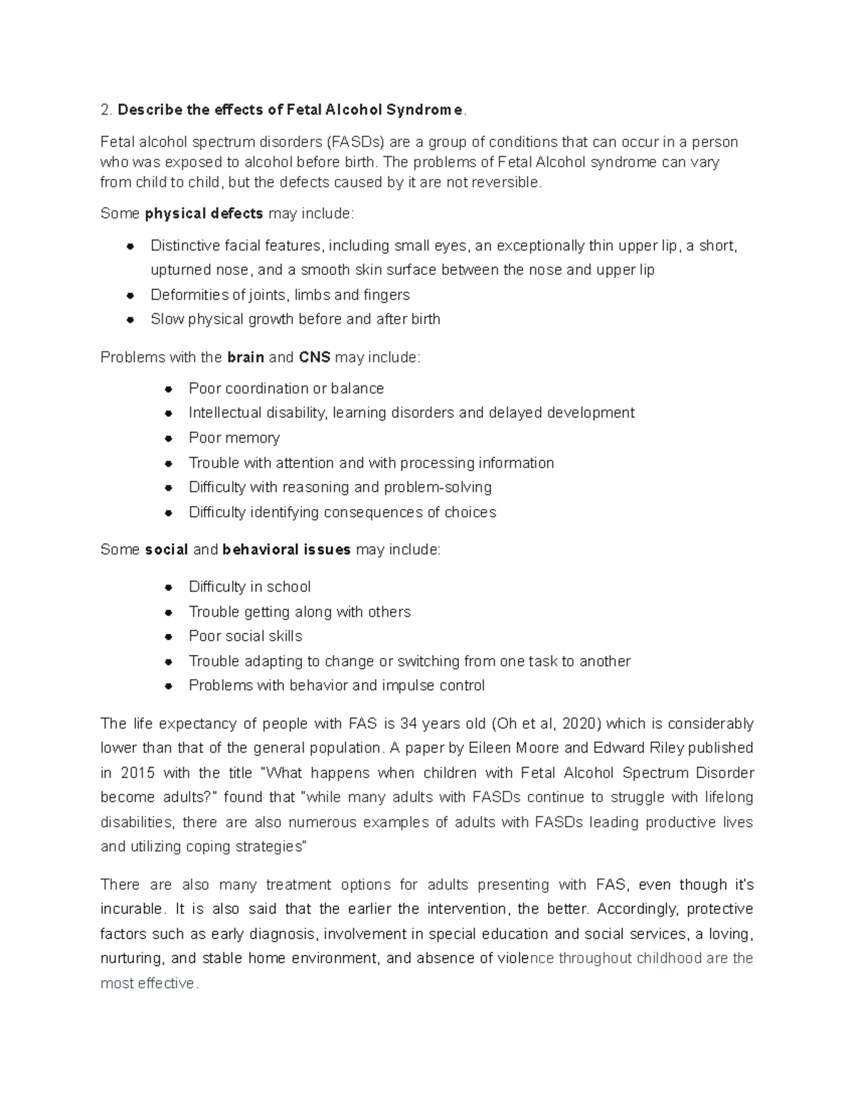 Psych Tutorial Answers - Describe the effects of Fetal Alcohol Syndrome ...