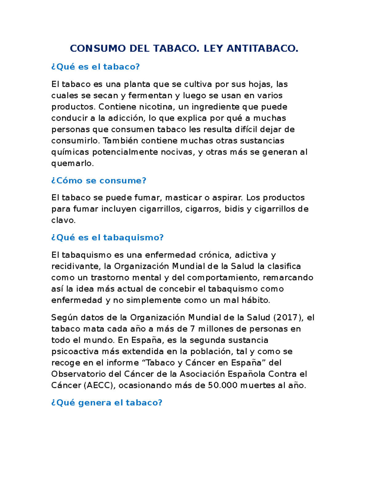 Consumo DEL Tabaco - CONSUMO DEL TABACO. LEY ANTITABACO. ¿Qué es el ...
