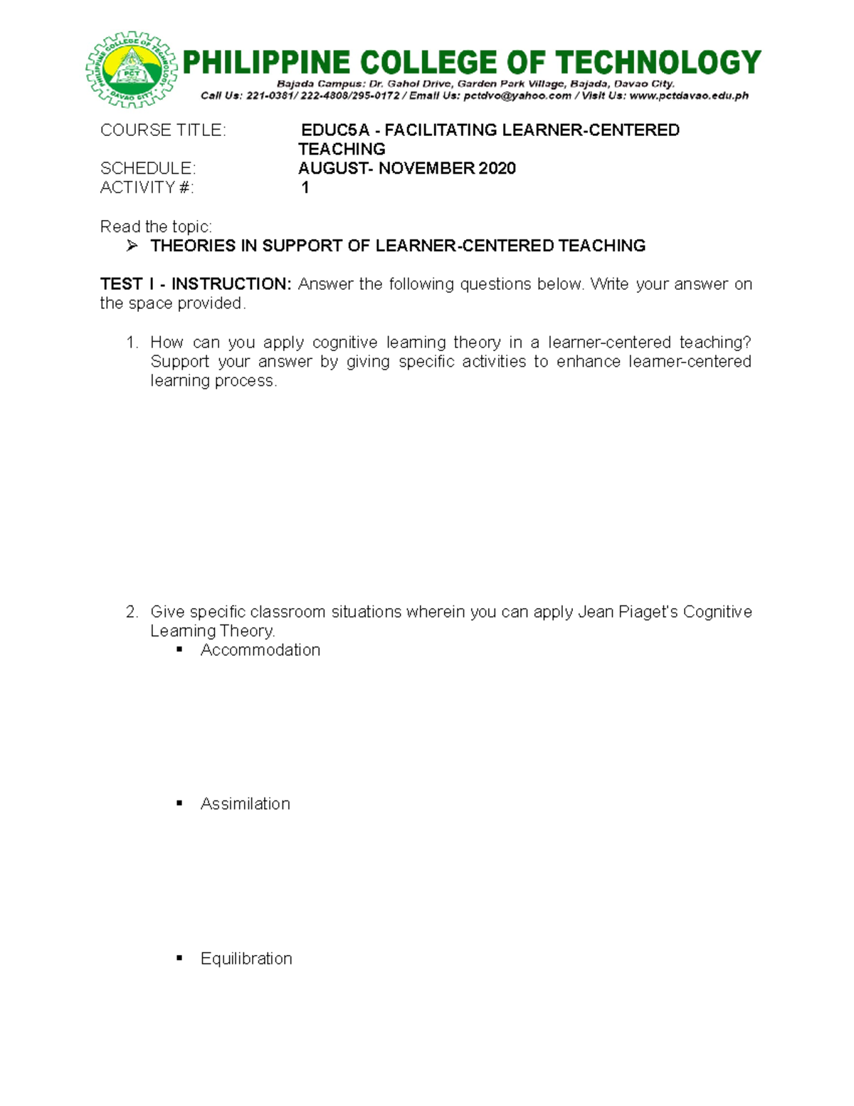 EDUC5A Activity 1 - This will help learners to unlock their prior ...