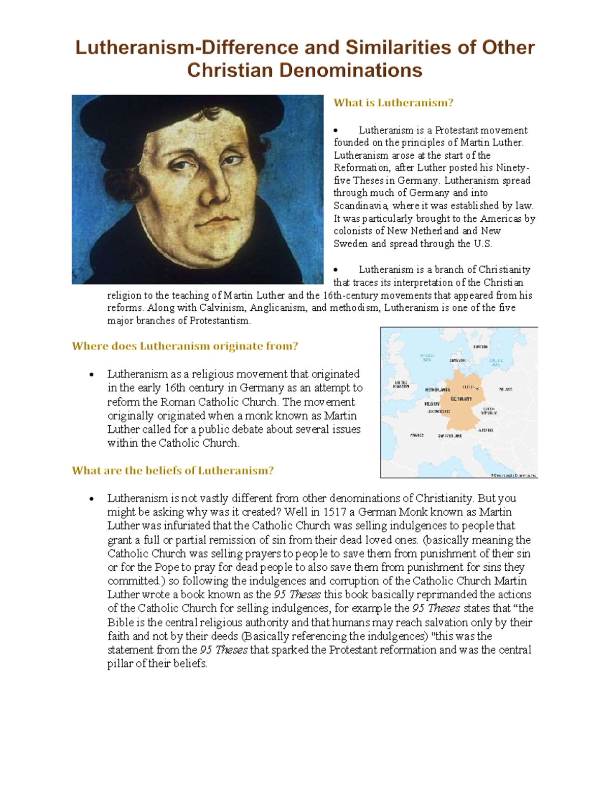 Protestant assignment - Lutheranism is a Protestant movement founded on ...
