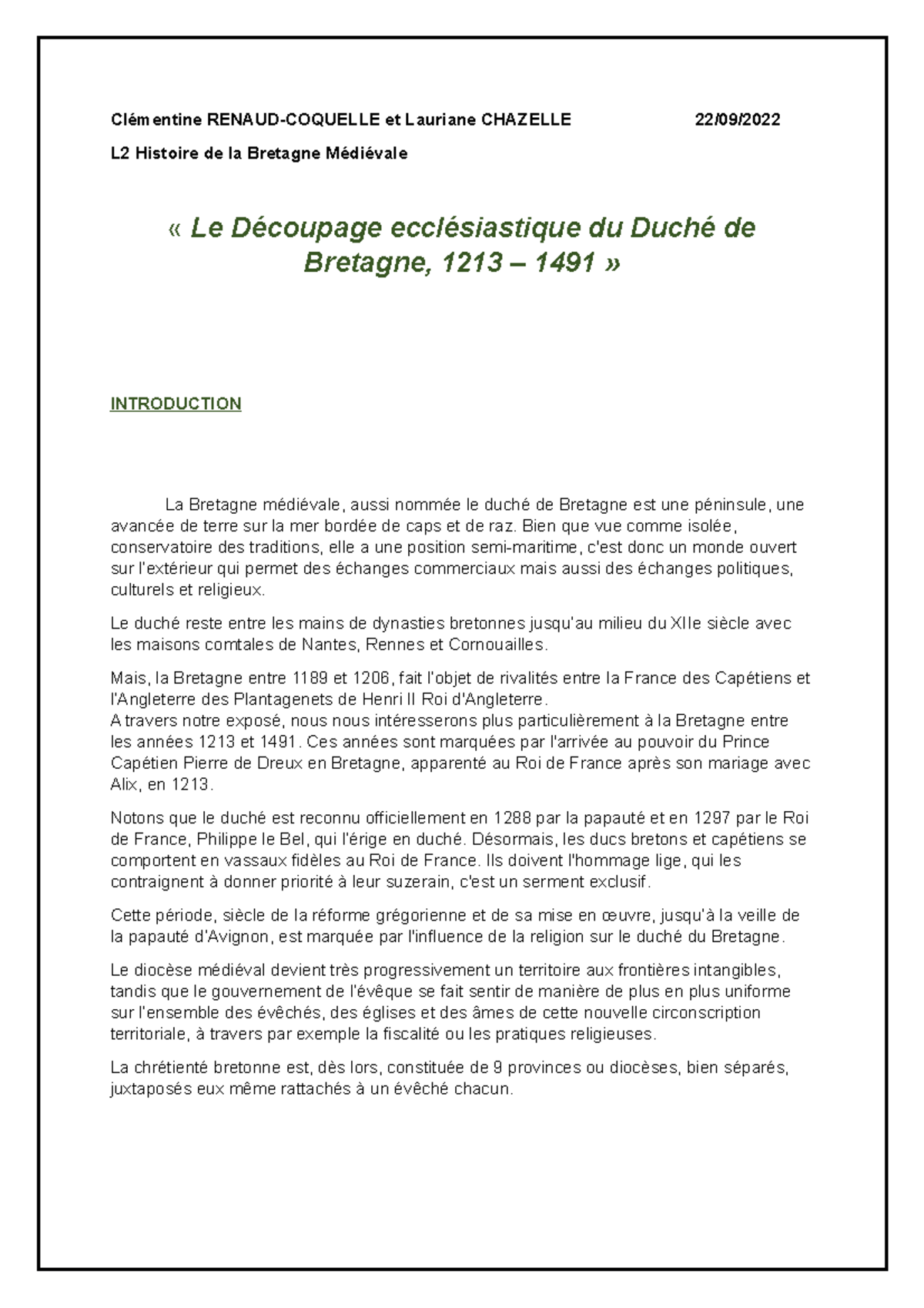 Exposé Histoire médiavale de la Bretagne propre - Clémentine RENAUD ...