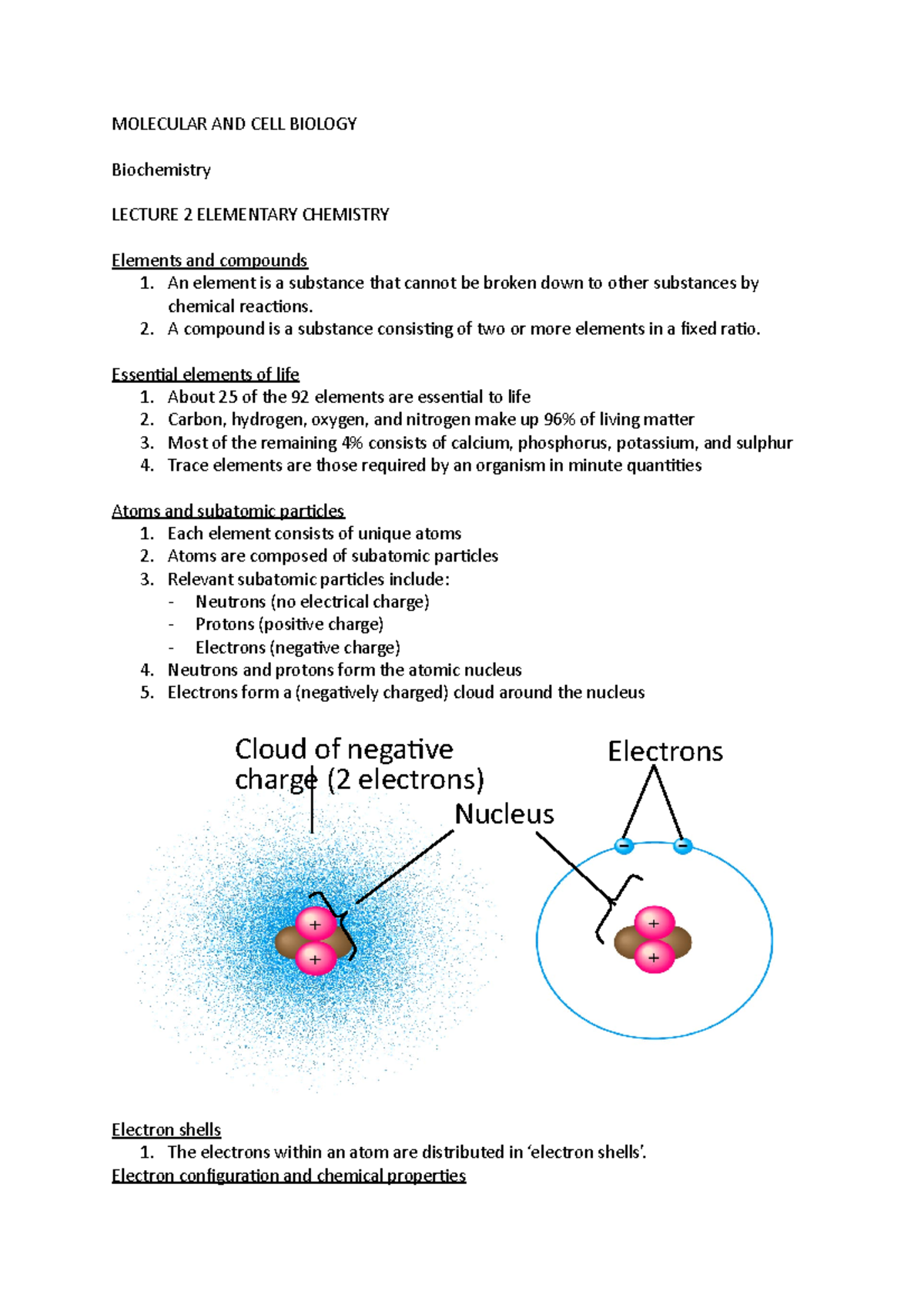 Part1 Biochemistry - MOLECULAR AND CELL BIOLOGY Biochemistry LECTURE 2 ...