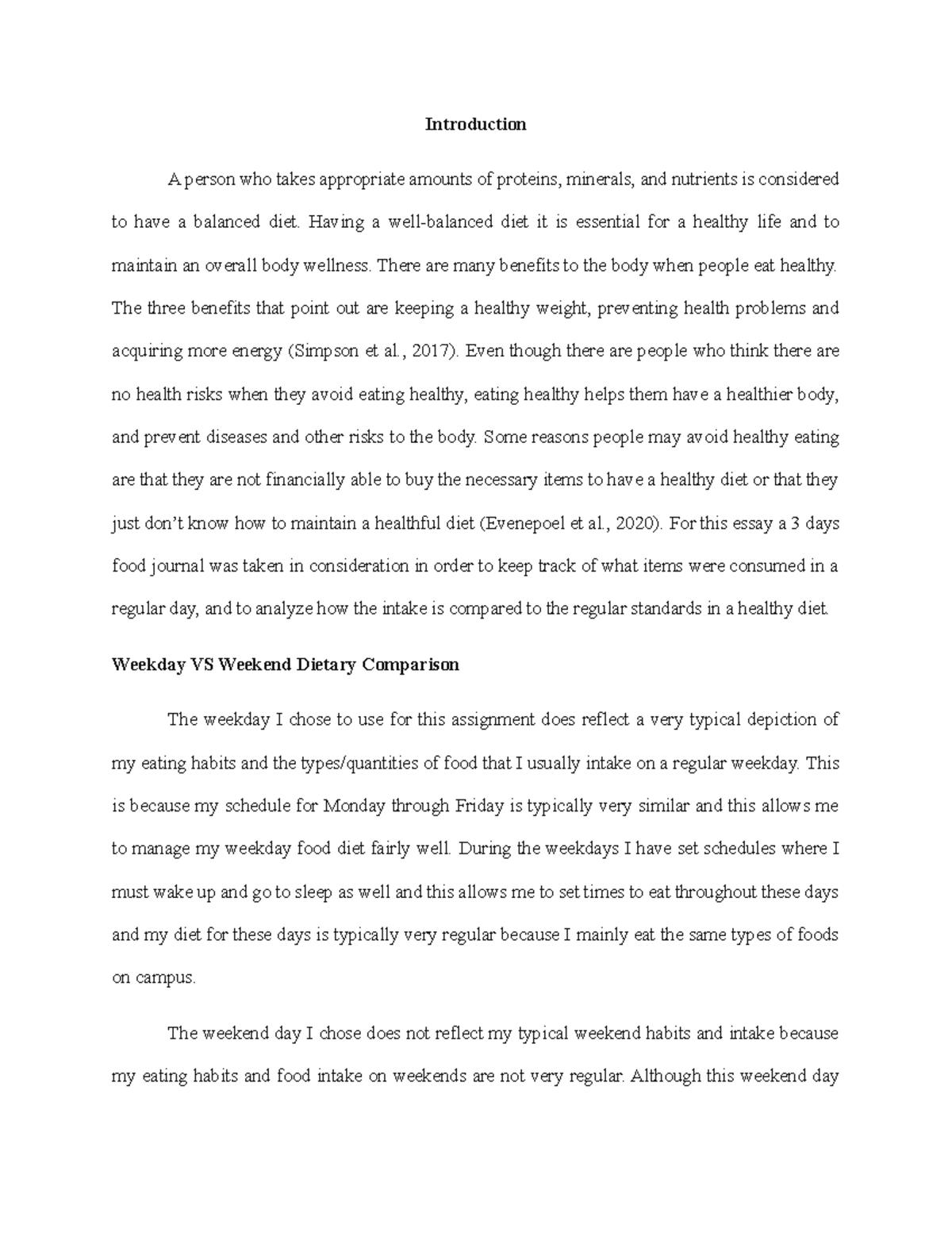 Dietary essay - Nutrition - Introduction A person who takes appropriate ...