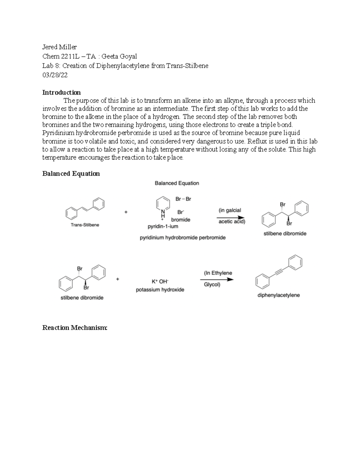 Lab Report #8 - OChem - pdf - Jered Miller Chem 2211L 3 TA : Geeta ...