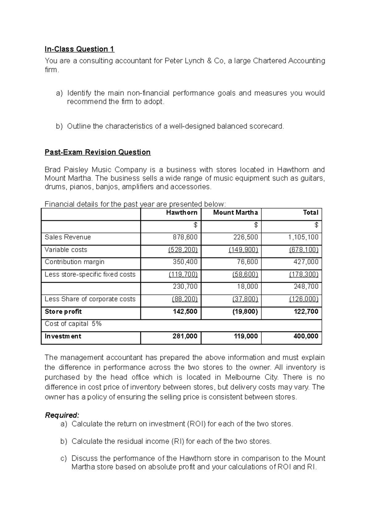 In class questions week 11 - In-Class Question 1 You are a consulting ...