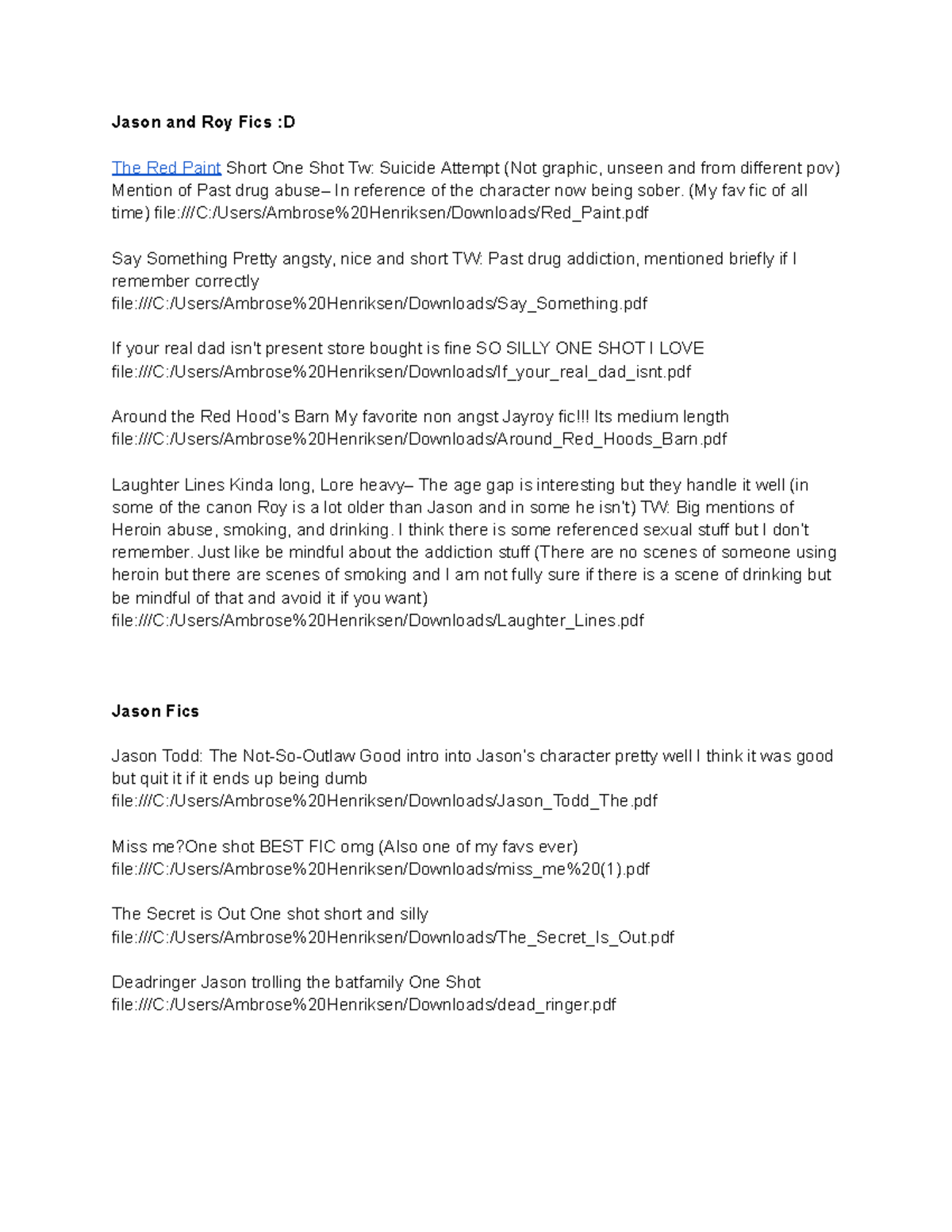 Fic Recs - Idk bro I’m tired - Jason and Roy Fics :D The Red Paint ...