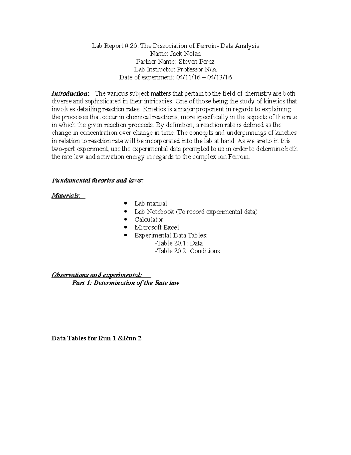 Lab report # 20 - Grade: A - Lab Report 20: The Dissociation of Data ...