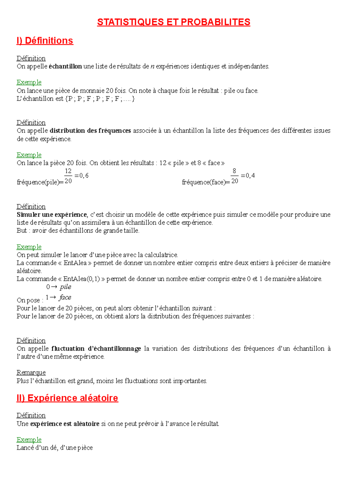 Statistiques et probabilites - STATISTIQUES ET PROBABILITES I ...