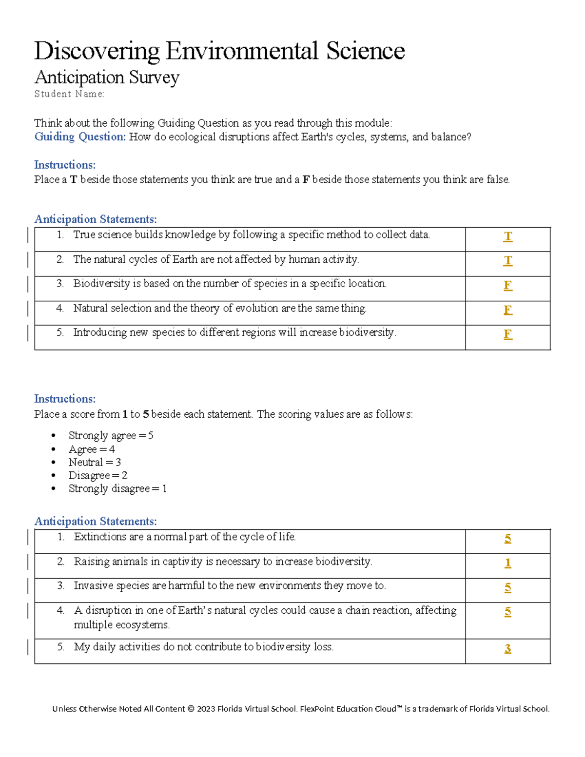 01 00 anticipation survey - Discovering Environmental Science ...