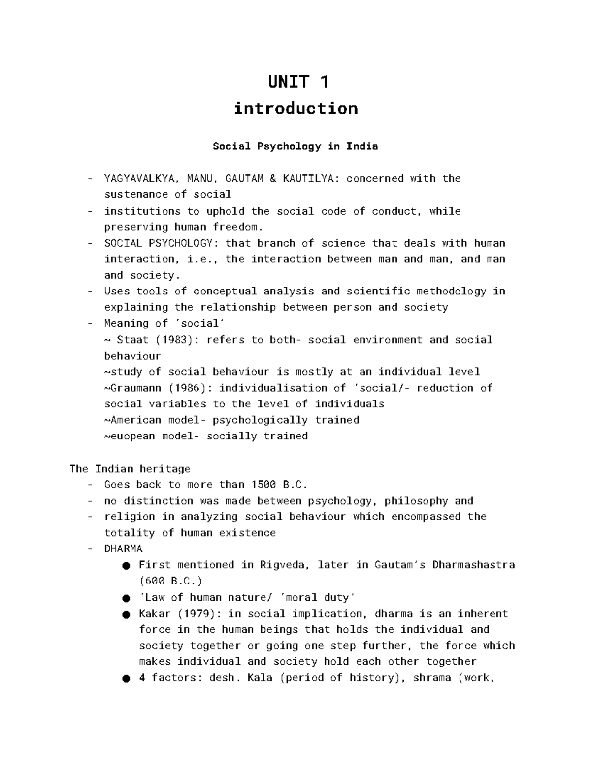 Social psych lecture 1 - unit 1 intro - UNIT 1 introduction Social ...