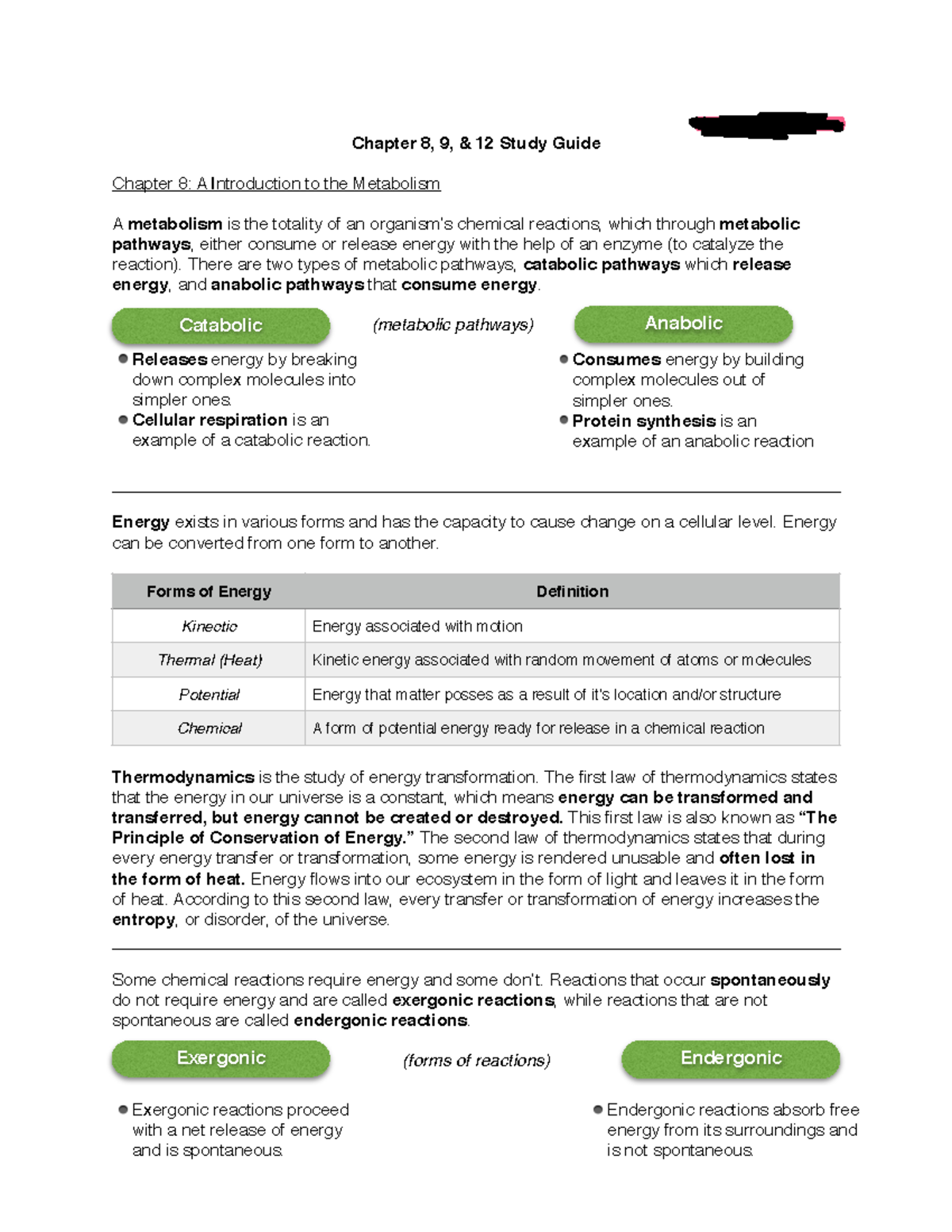 Bio Ch 8, 9, and 12 Study Guide - Marc Kaivon Jones! Chapter 8, 9, & 12 ...