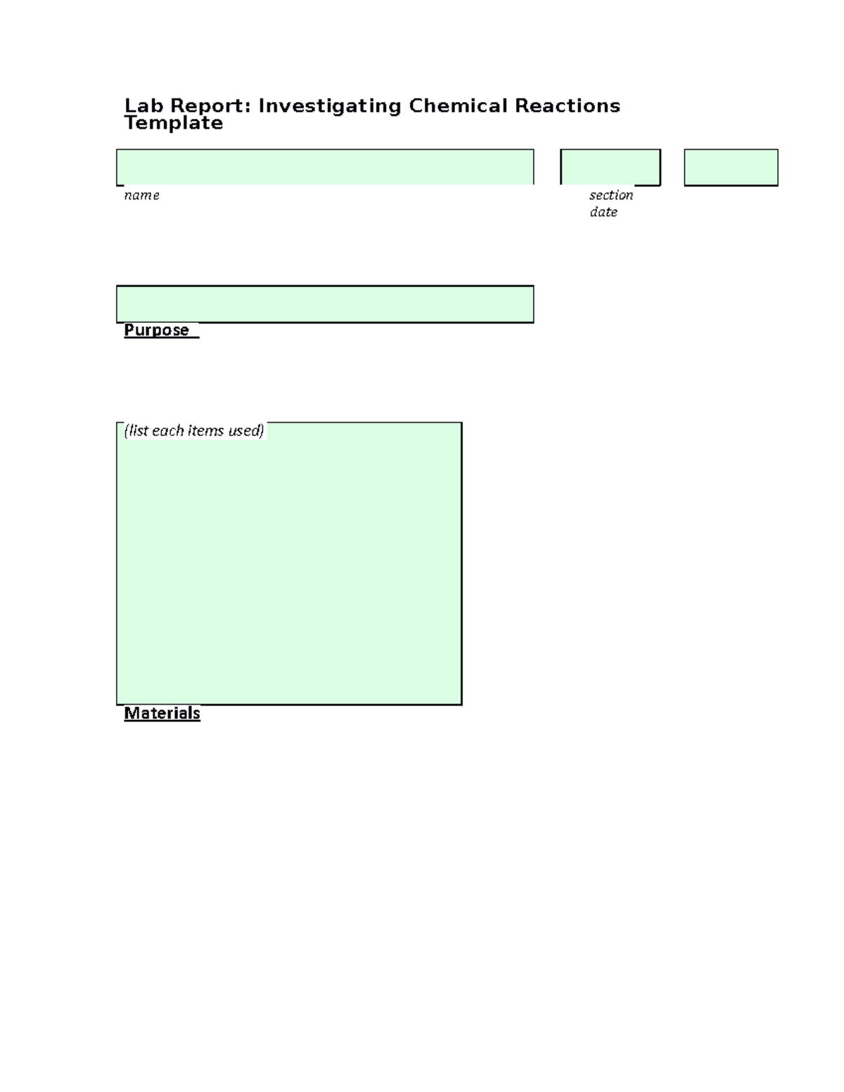Lab Report Investigating Chemical Reactions Template - Lab Report ...
