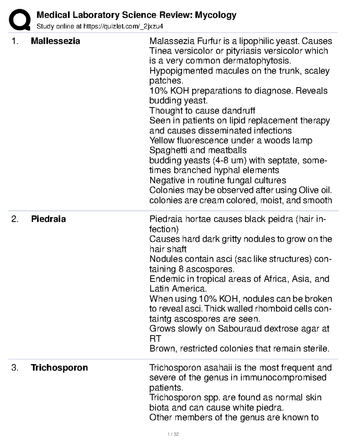 Medical Laboratory Science Review Mycology - Study online at quizlet ...