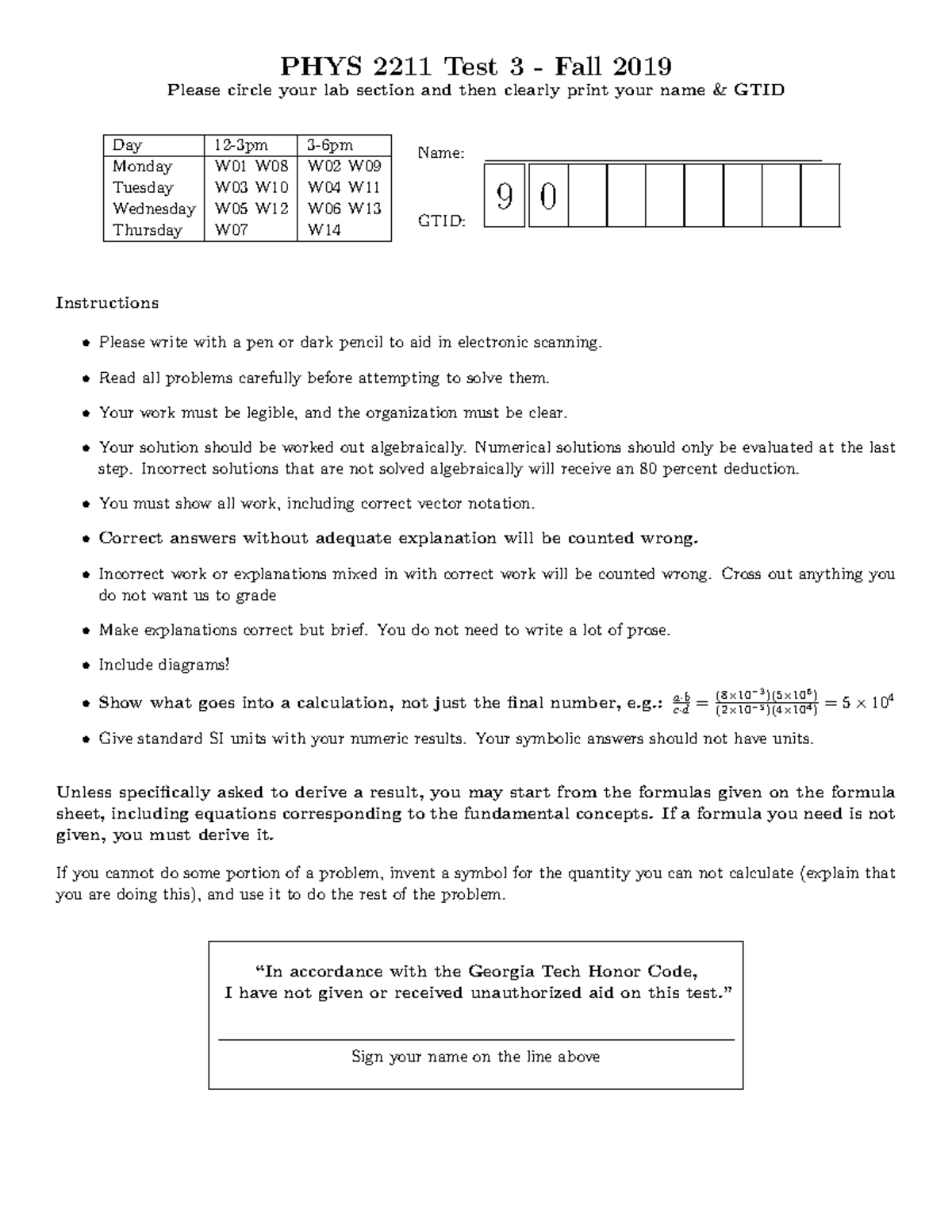 F19 2211 Test3 Old Practice Test Phys 2211 Test 3 Fall 2019