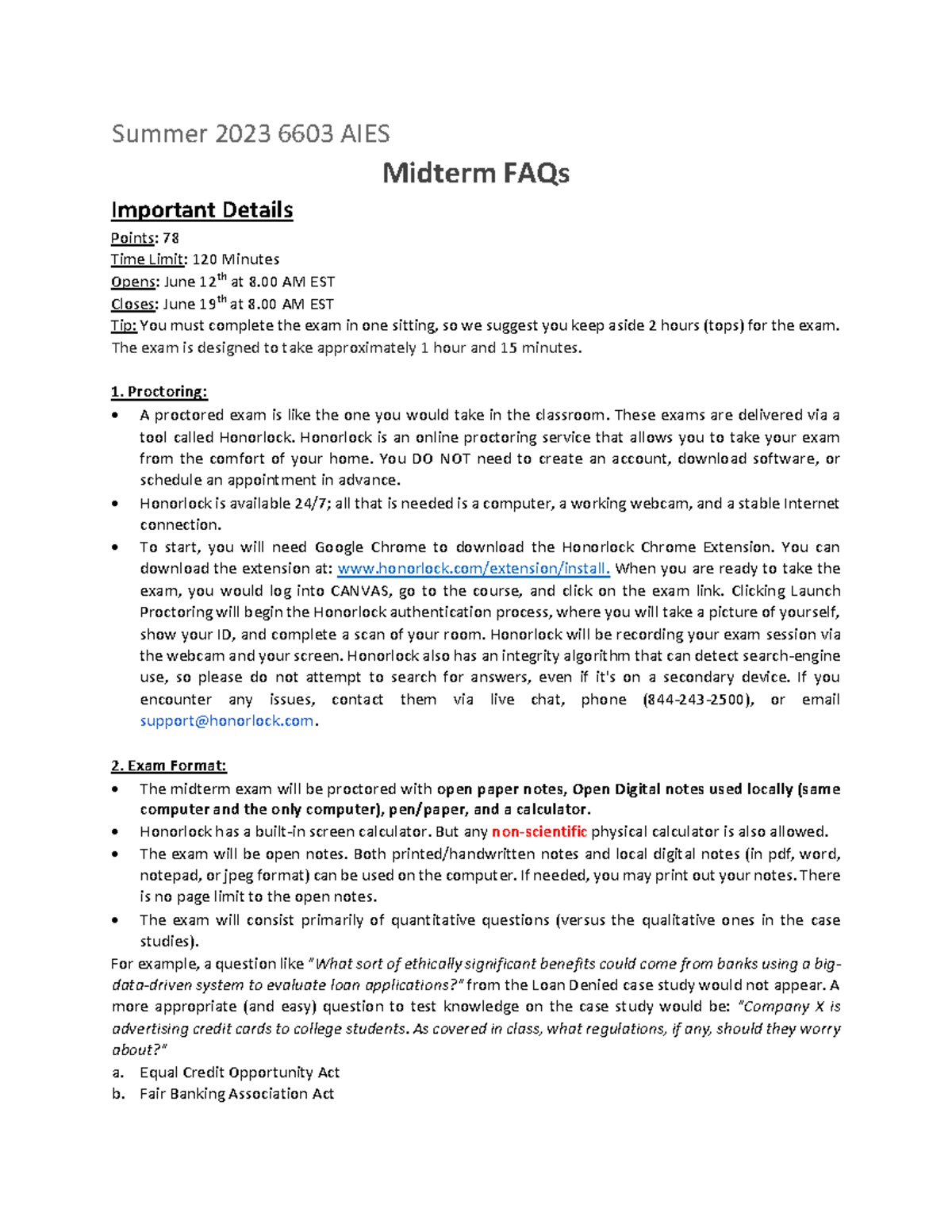 Midterm FAQs Summer 23 - Summer 2023 6603 AIES Midterm FAQs Important Details Points: 78 Time ...