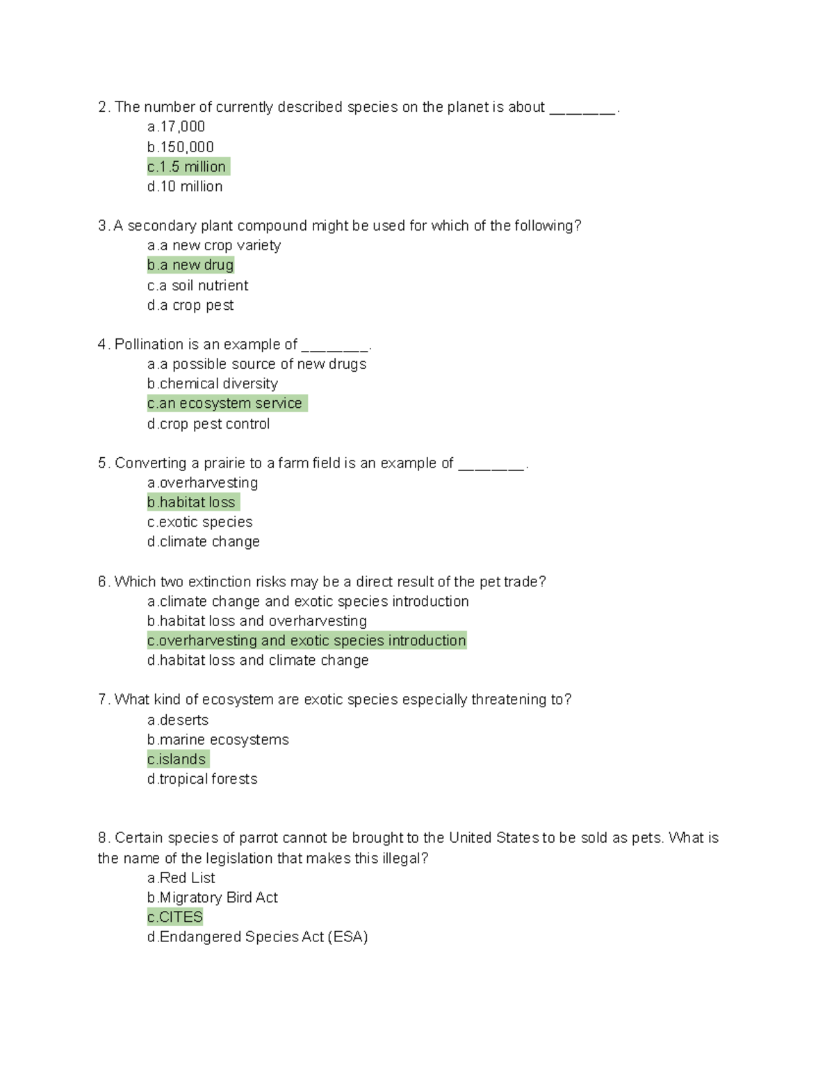 Bio Chapter 21 Review + Answers - The number of currently described ...