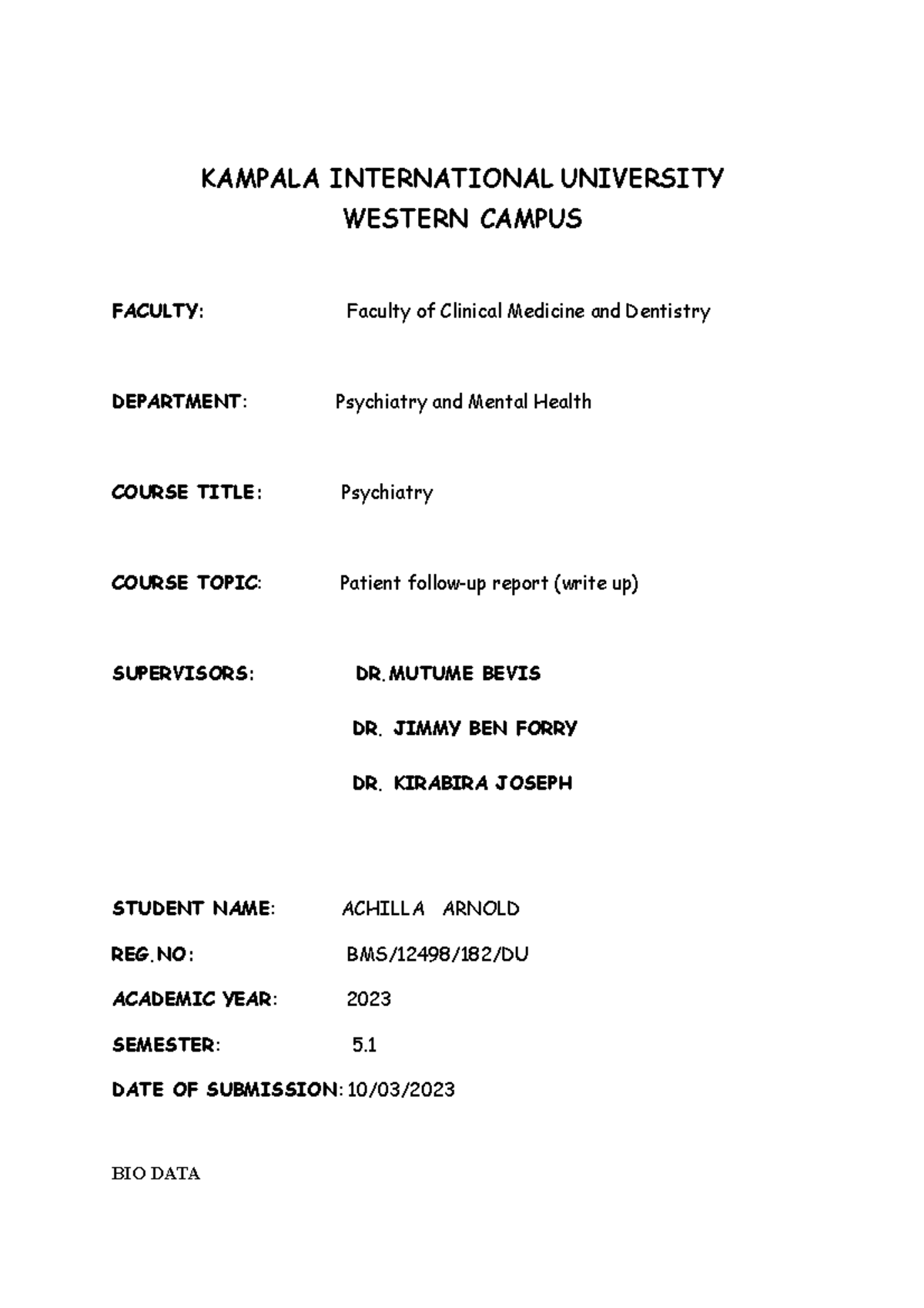Write up psych 2016 - KAMPALA INTERNATIONAL UNIVERSITY WESTERN CAMPUS ...