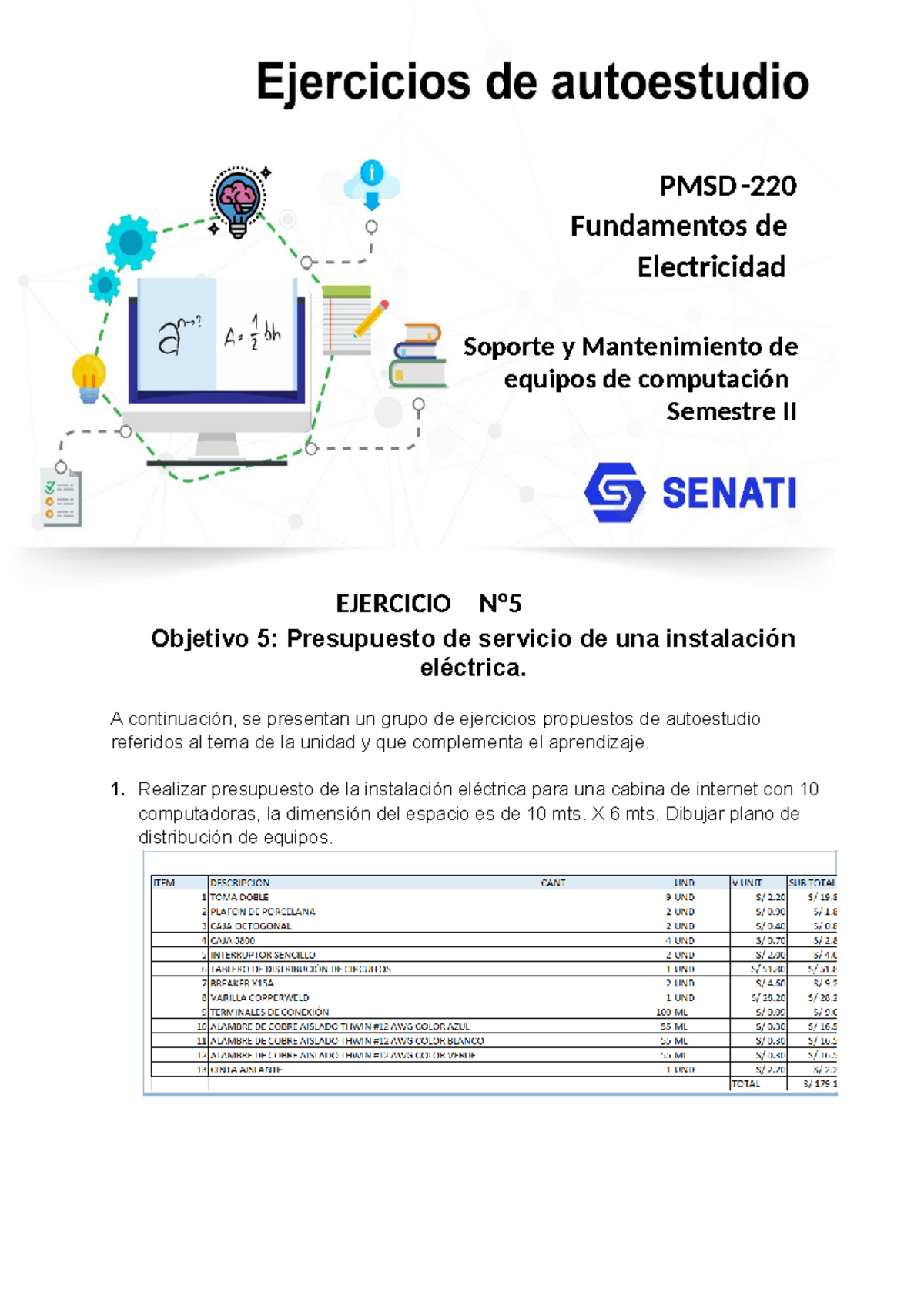 PMSD-220 Ejercicio T005 -SALA2 - Objetivo 5: Presupuesto de servicio de una instalación ...