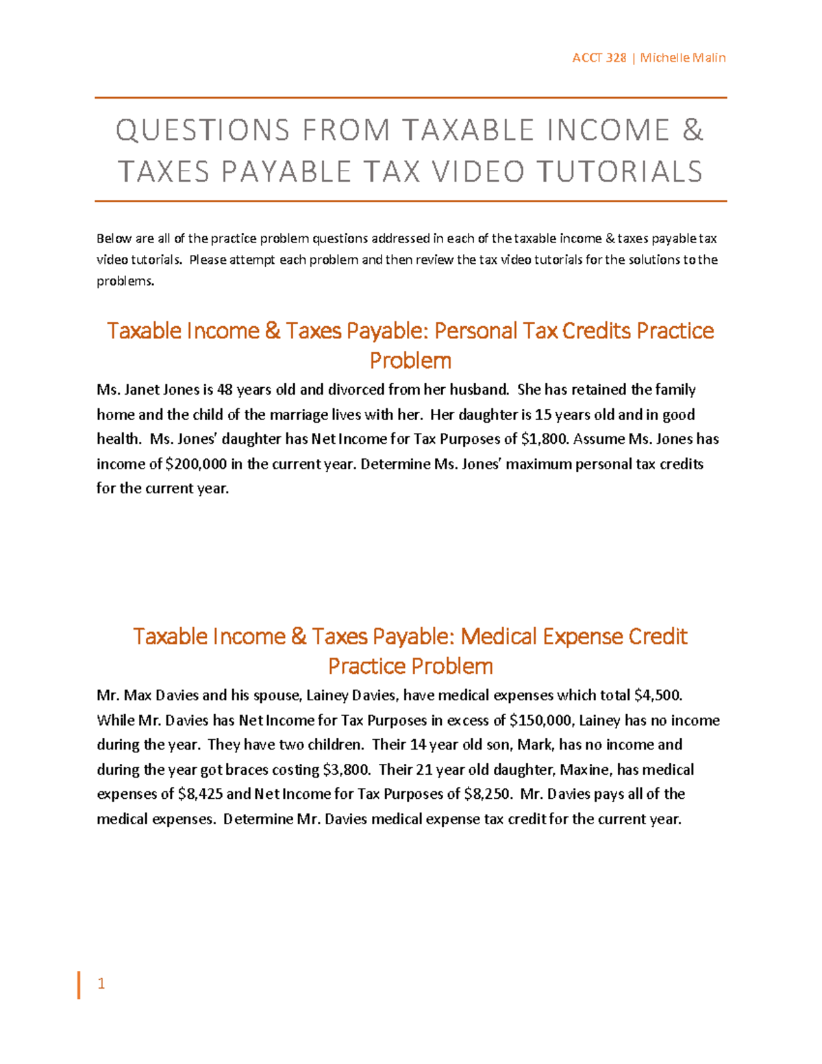 Questions from Taxable Income Taxes Payable Tax Video Tutorials - ACCT ...