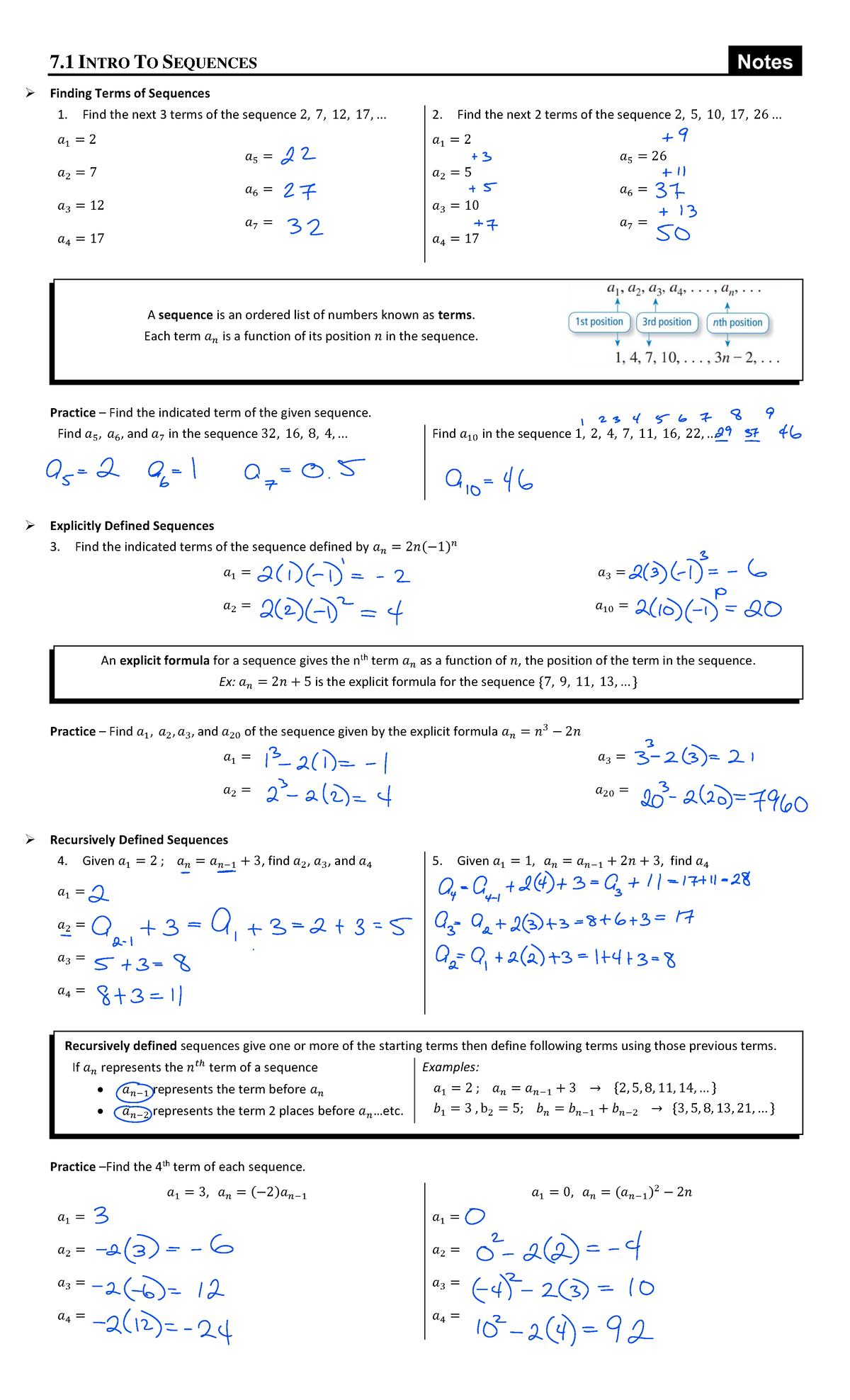 7.1 Intro to Sequences - Pre-Calculus practice material. - 7 INTRO TO ...
