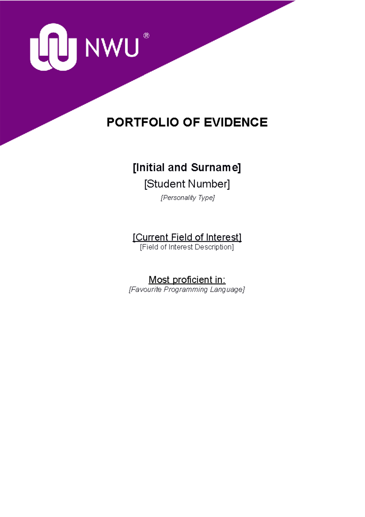 POE Template - PORTFOLIO OF EVIDENCE [Initial and Surname] [Student ...