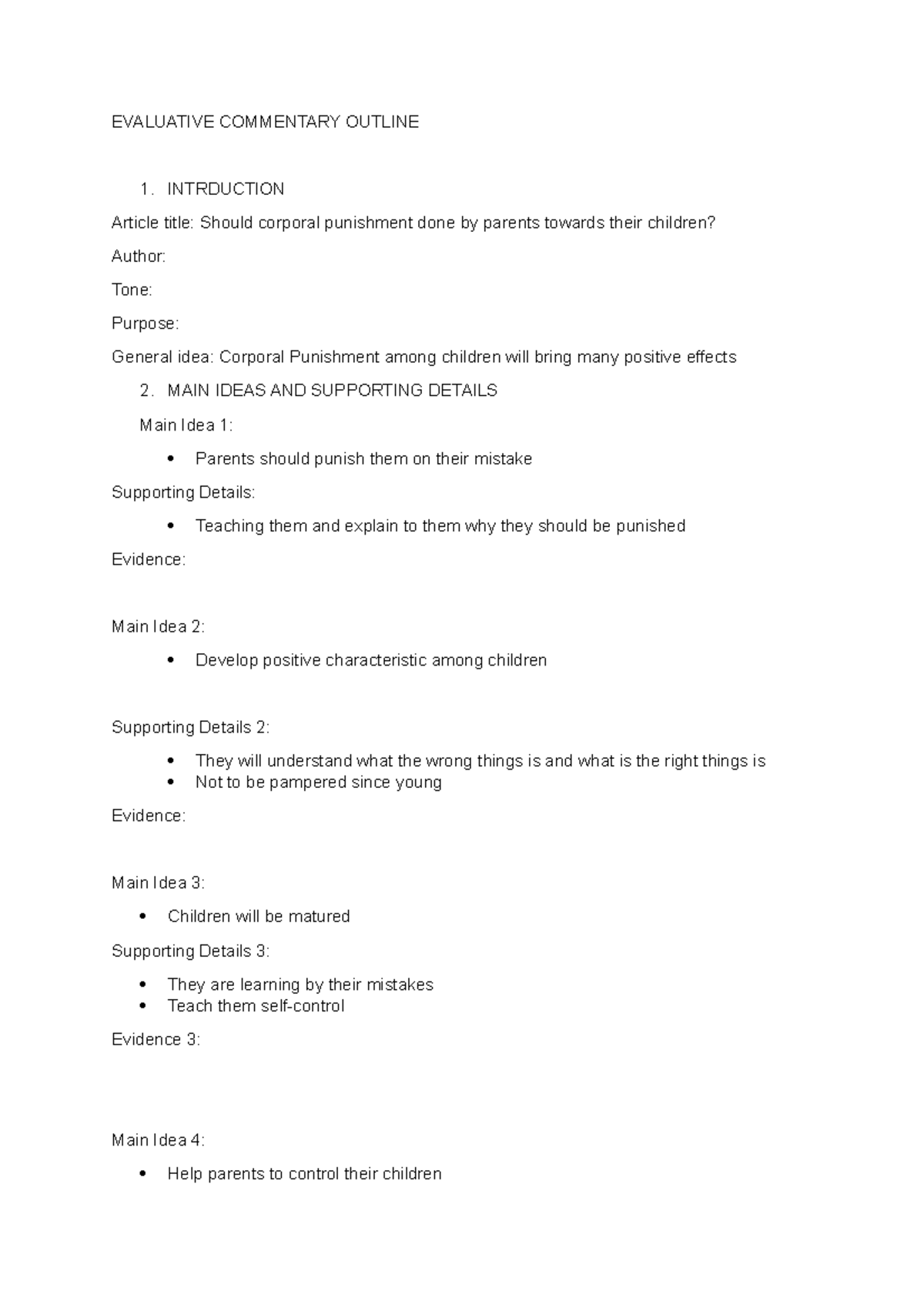 Evaluative Commentary Should corporal punishment done by parents ...