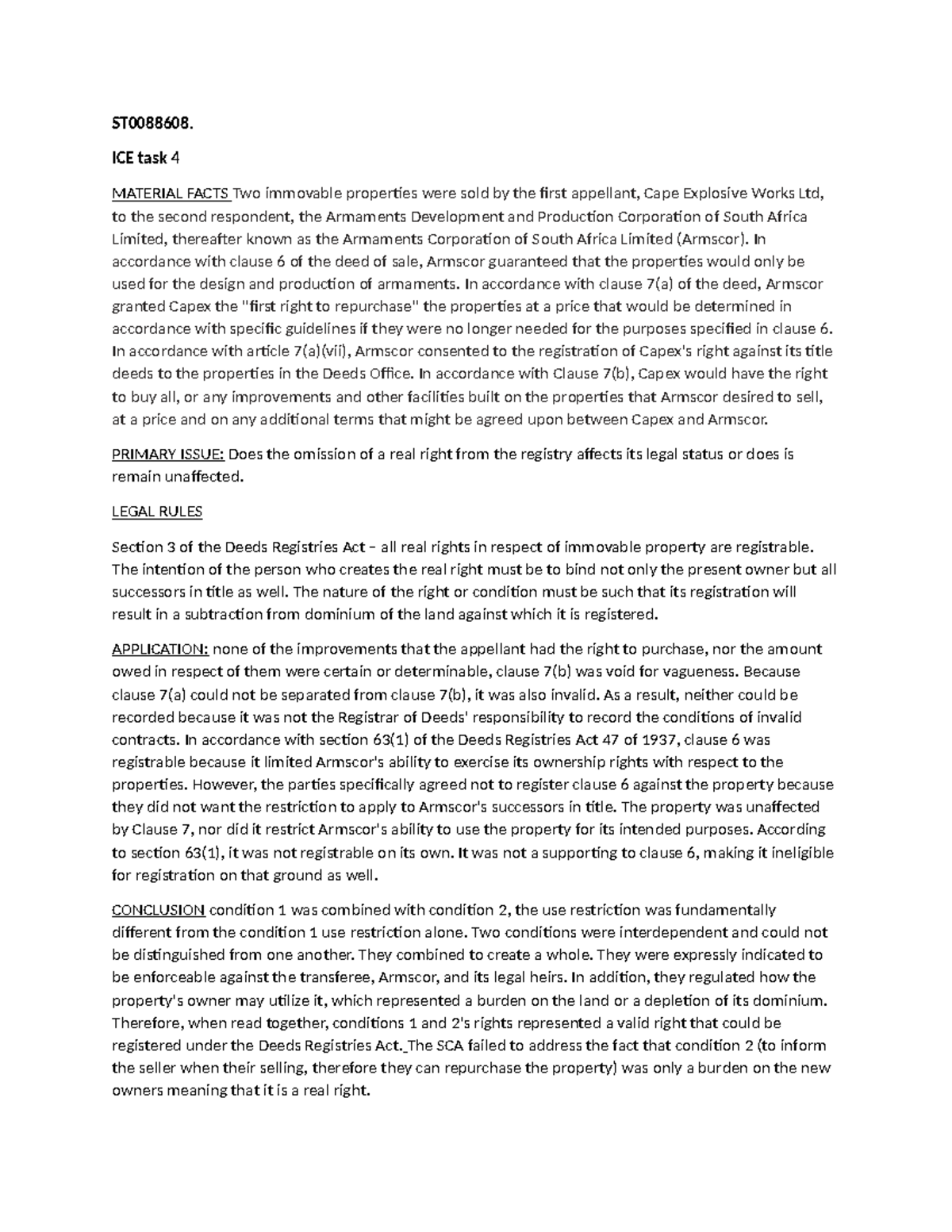 LAPR ICE TASK 4 - ice task 4 - ST0088608. ICE task 4 MATERIAL FACTS Two ...