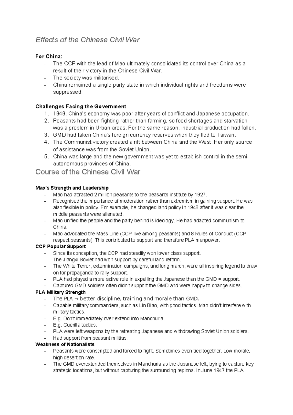 5. Effects of the Chinese Civil War - The society was militarised ...