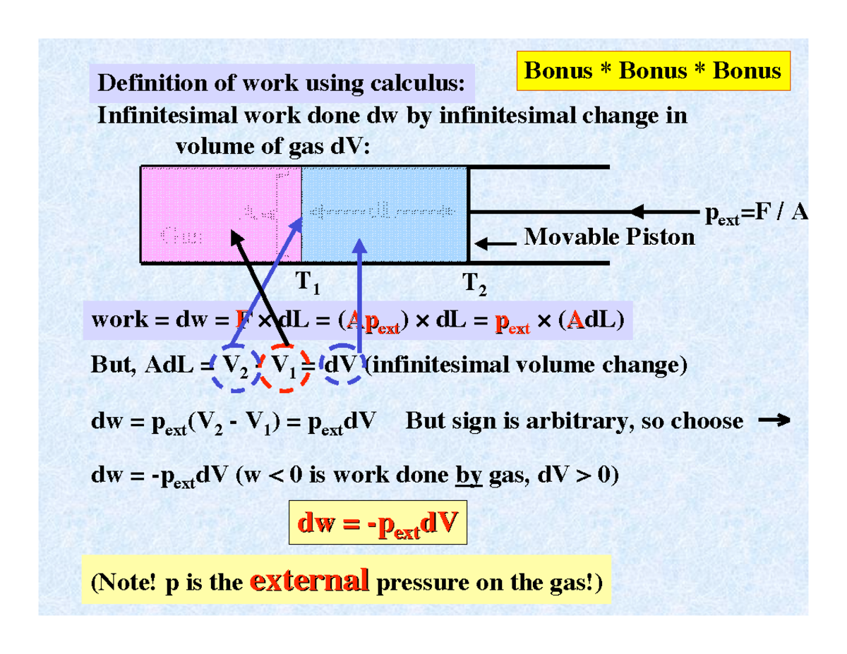Lectureslides 14 - Formulas-for-ideal-gases.pdf - work = dw = FF ¥ dL ...